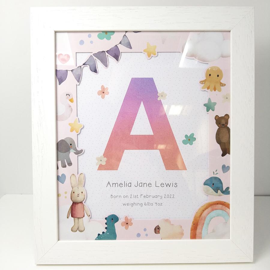 Framed Initial Letter Nursery Print - choice of colours!