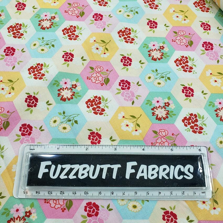 Poppie Cotton Rosy Cheeks 100% cotton floral, kitsh vintage style fabric