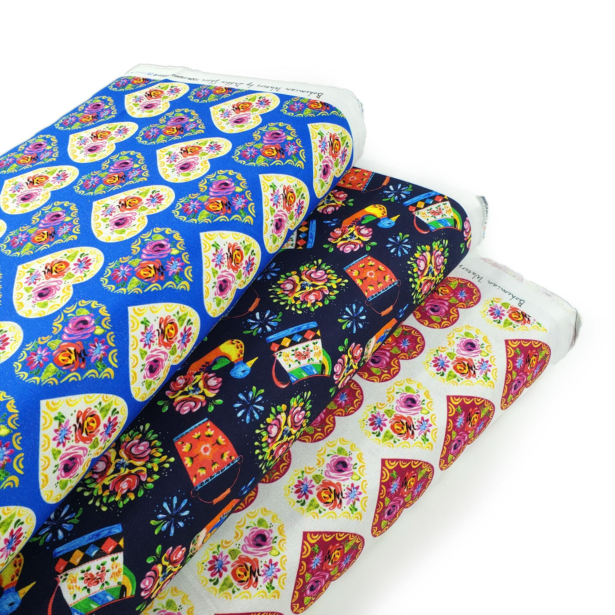Bohemian waters vintage painted narrowboat florals 100% cotton fabric
