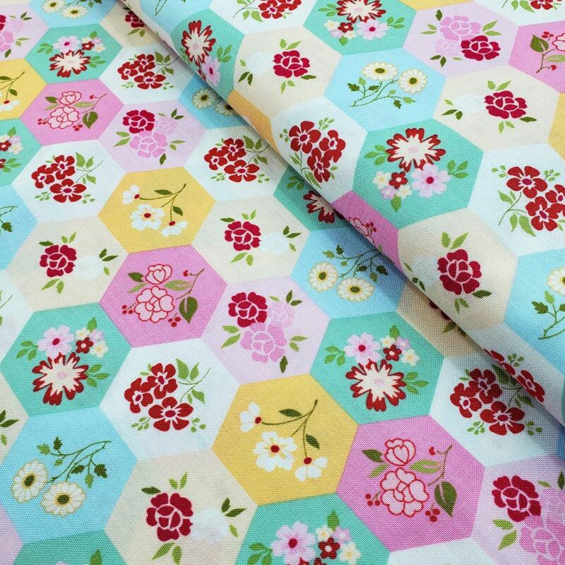 Poppie Cotton Rosy Cheeks 100% cotton floral, kitsh vintage style fabric