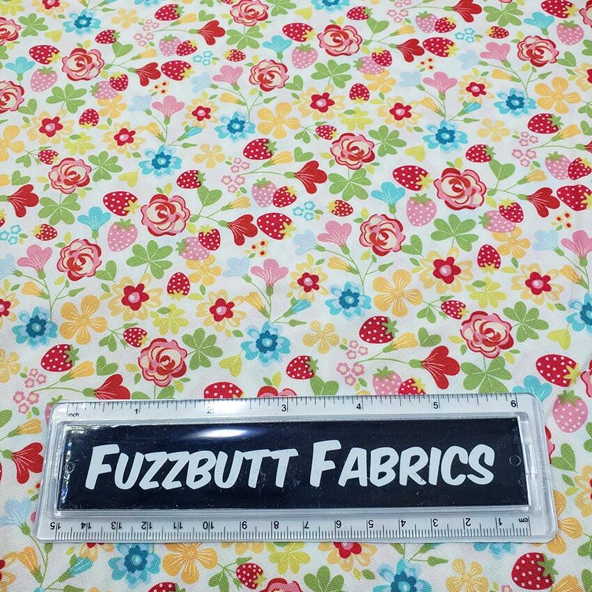 Poppie Cotton Rosy Cheeks 100% cotton floral, kitsh vintage style fabric