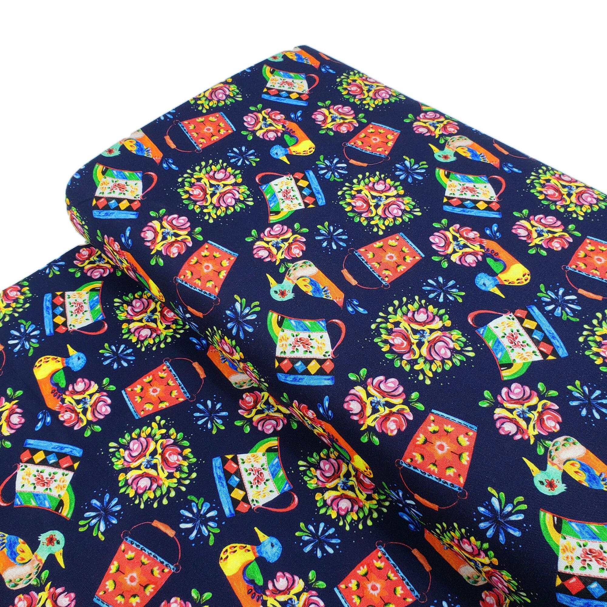 Bohemian waters vintage painted narrowboat florals 100% cotton fabric