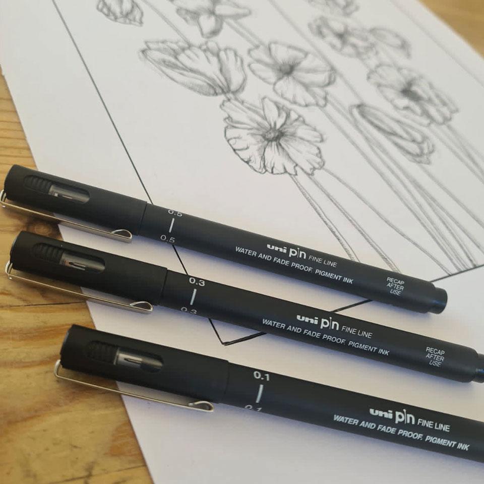 Uni Ball Pin Sketchers Selection Assorted Fineliner Drawing Pens (3 Pack)