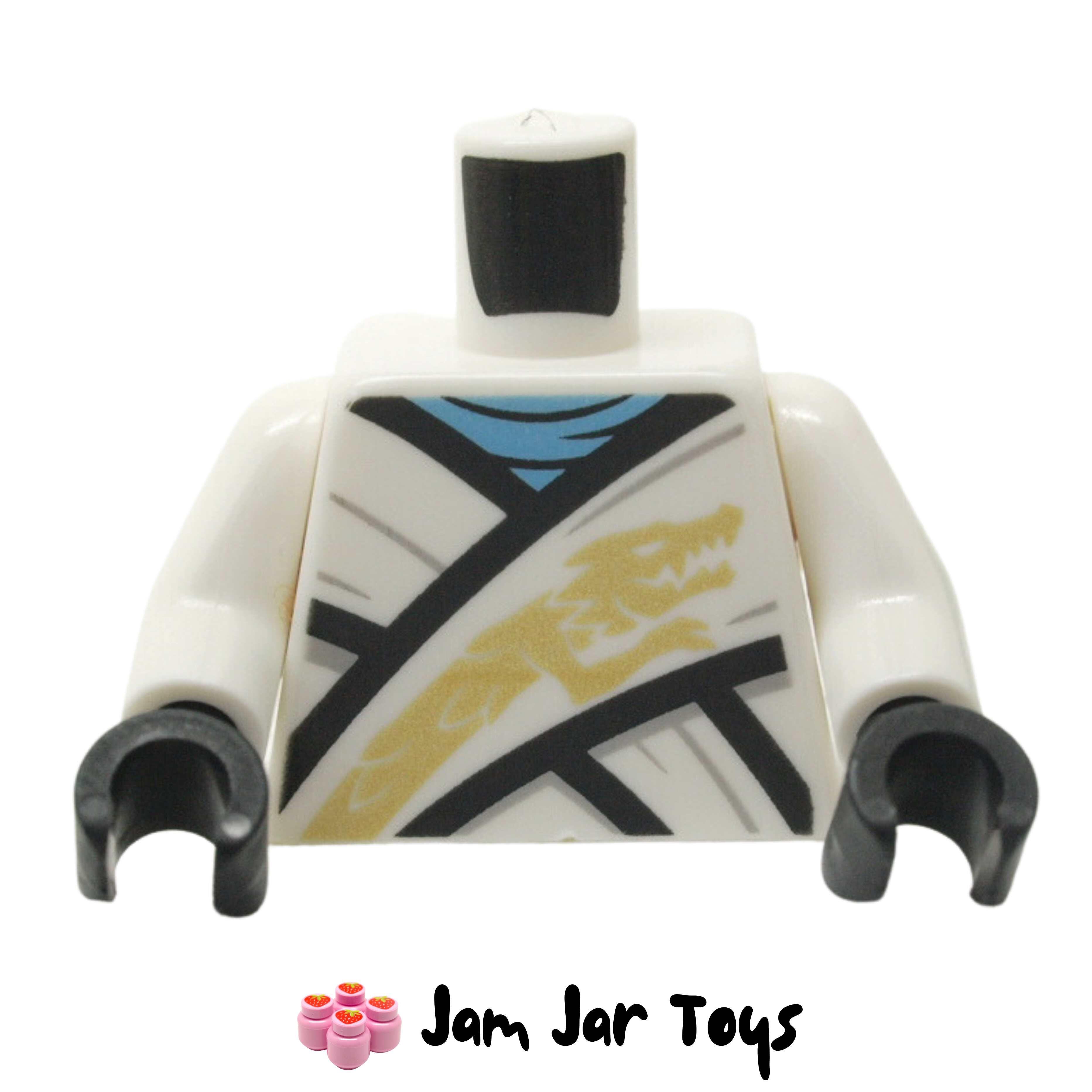 LEGO White Robe Torso, White Bands, Black Trim, Gold Dragon. TO19