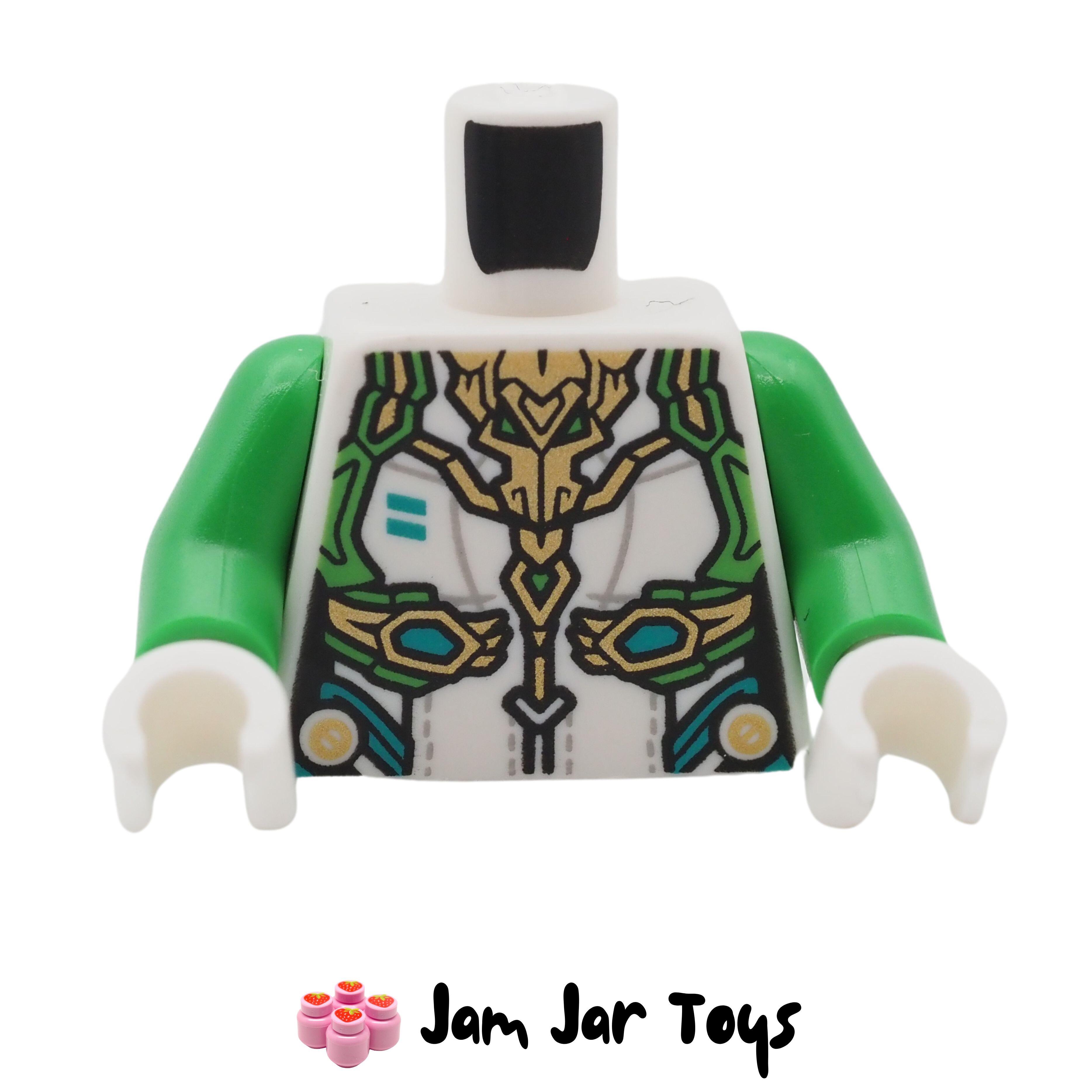 LEGO White Torso, White/Gold/Green Armour, Gold Dragon Pattern. TO199