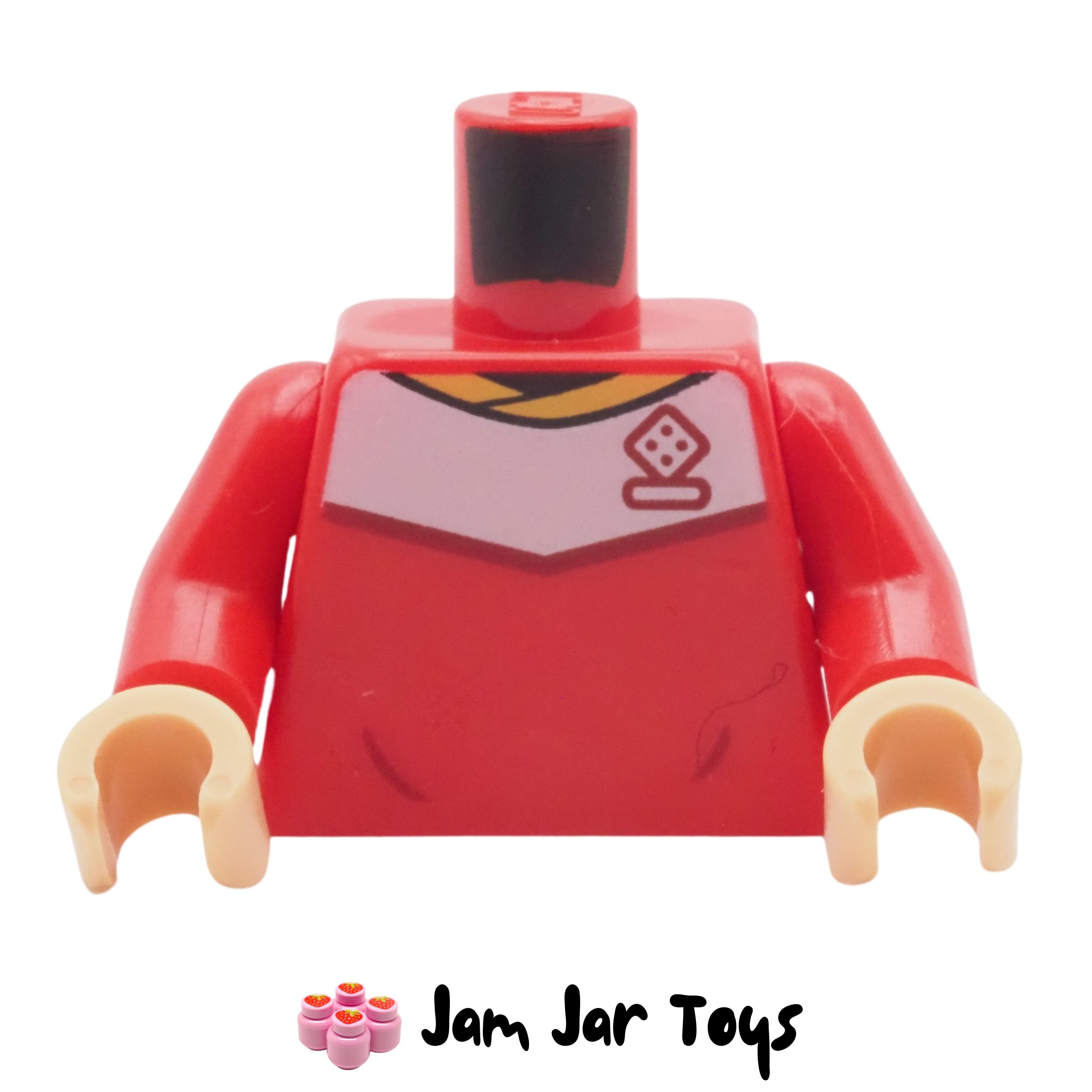 LEGO Red Soccer Shirt Torso, White Top, Yellow Collar, Dice Logo. TO312