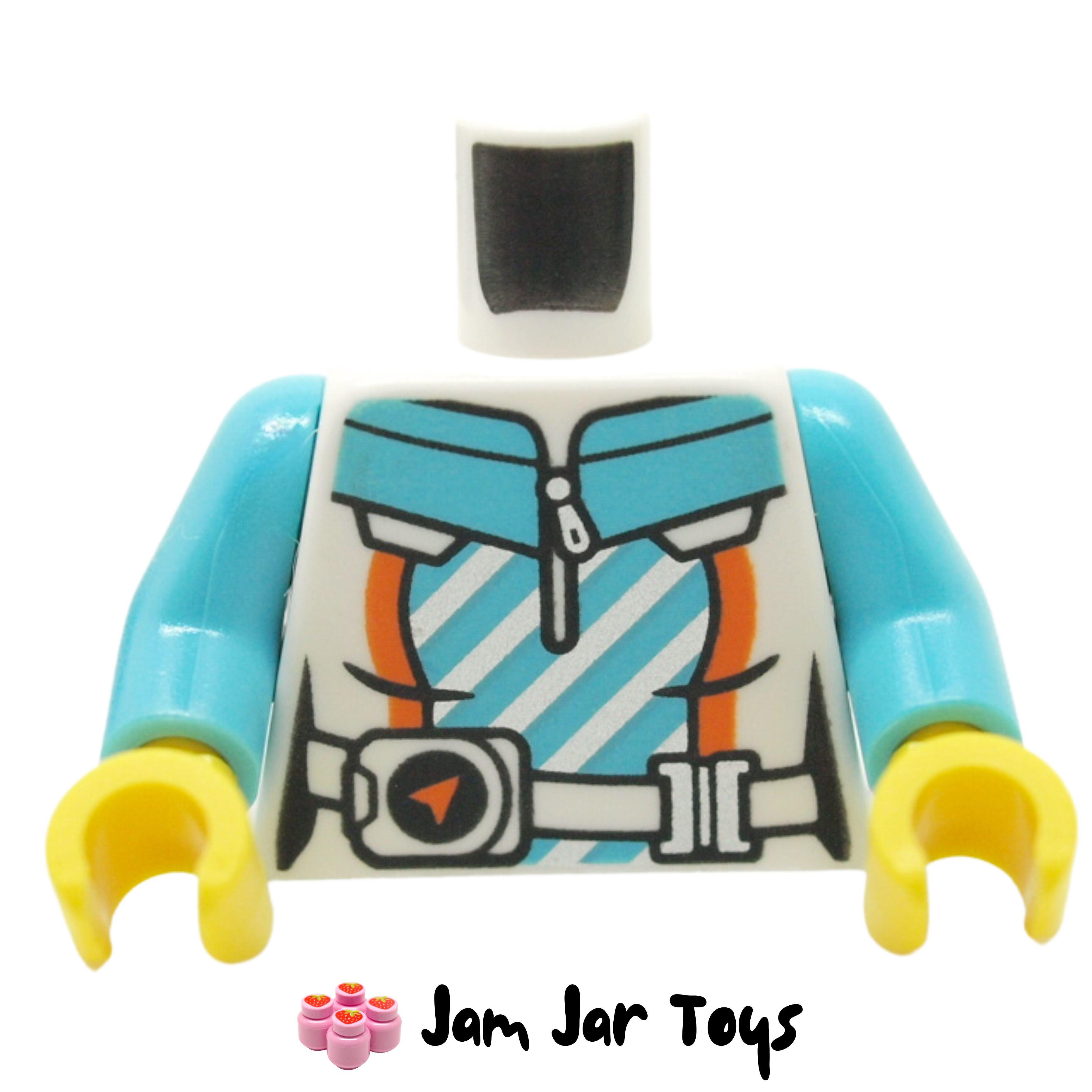LEGO White Torso, Jacket, Medium Azure/Silver Shirt, White Strap T101