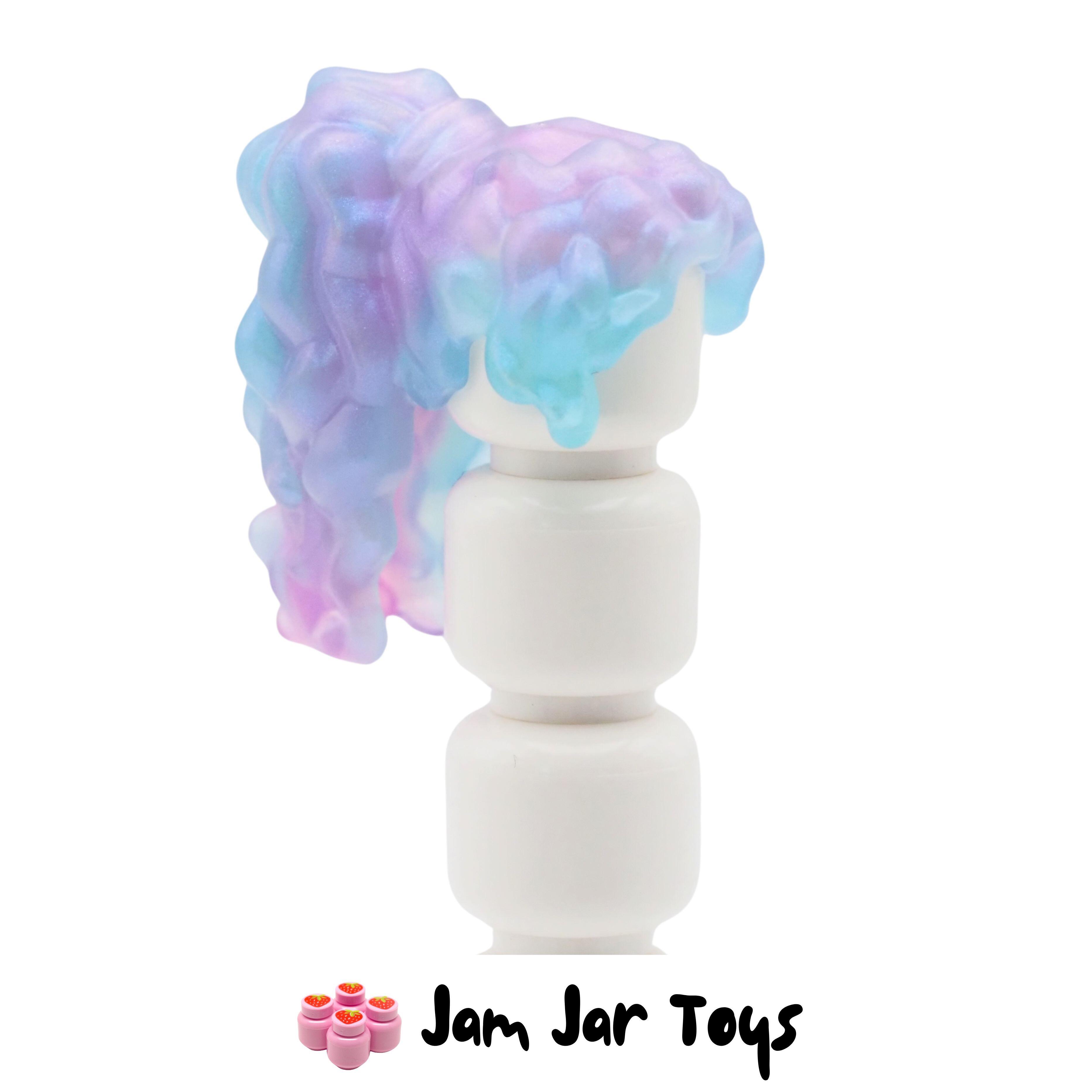 Rare LEGO Minifigure Hair | Trans-Light Blue & Pink Wavy Ponytail ...