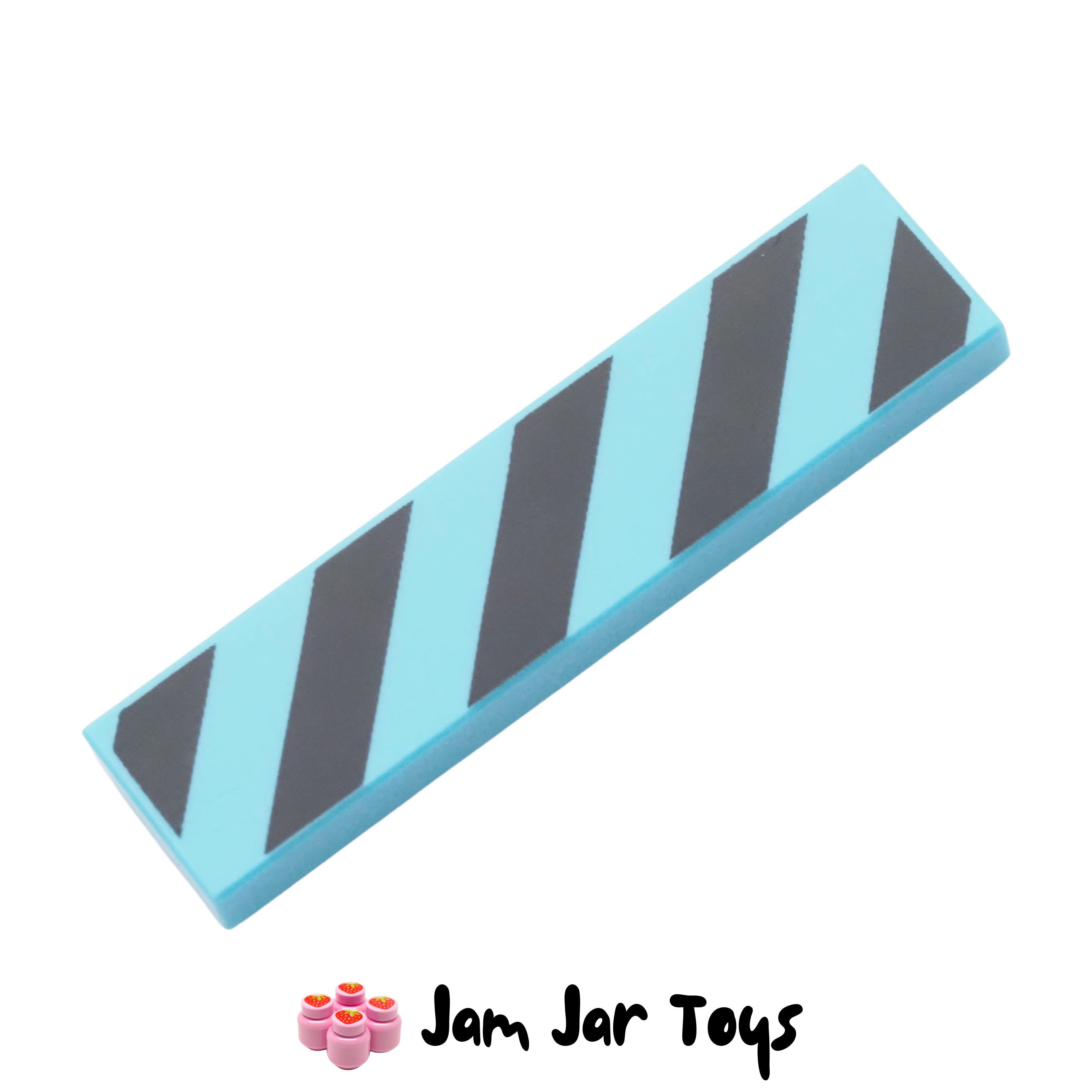 LEGO Medium Azure, Black Diagonal Stripes Tile 1 x 4. PT192