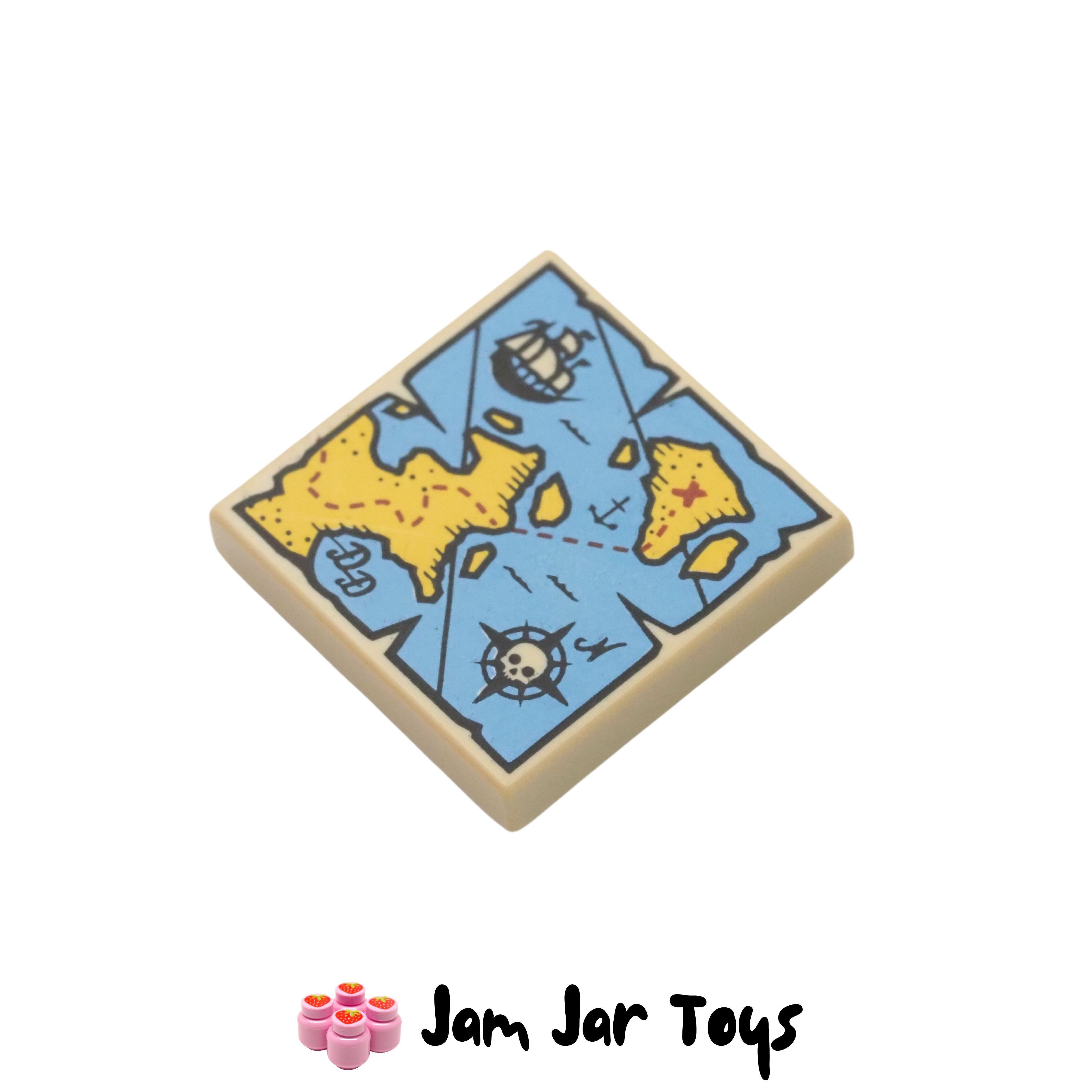 LEGO Tan Tile, Blue and Yellow Map with Red X, 2 x 2. PT90