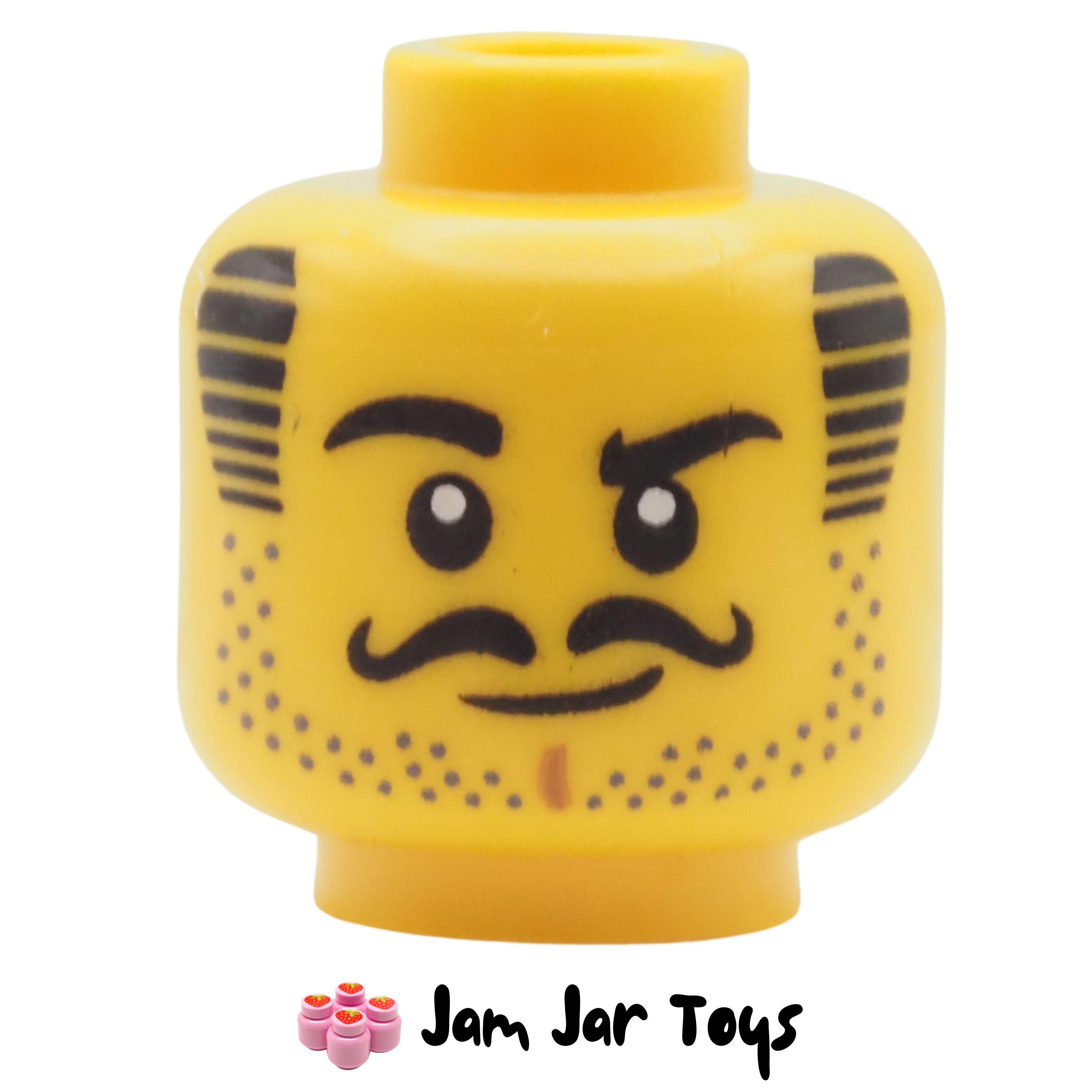 LEGO Johnny Thunder, Yellow Head, Black Sideburns, Stubble, Curly ...