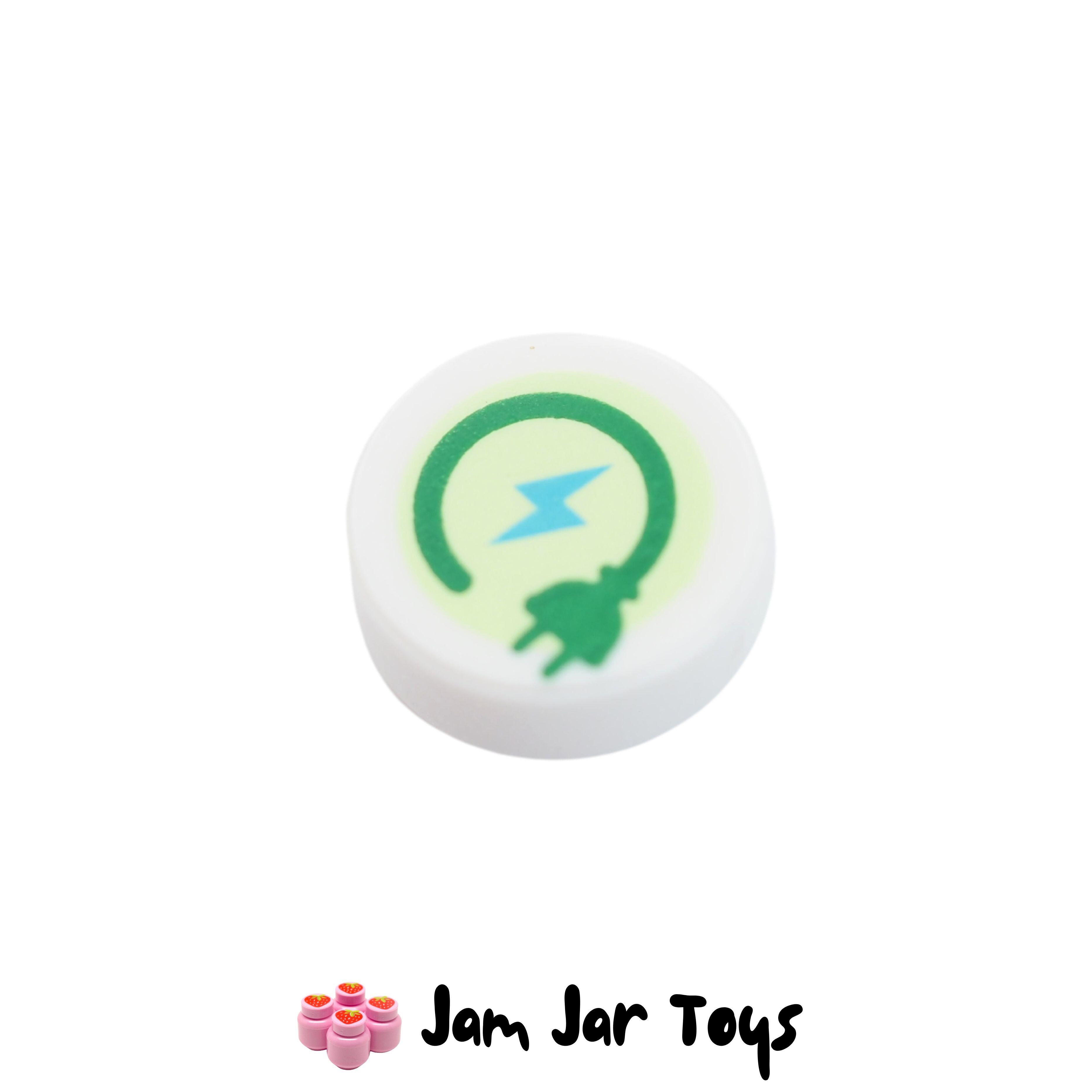 LEGO White Round 1 x 1 Tile, Green Electric Power Plug and Lightning ...