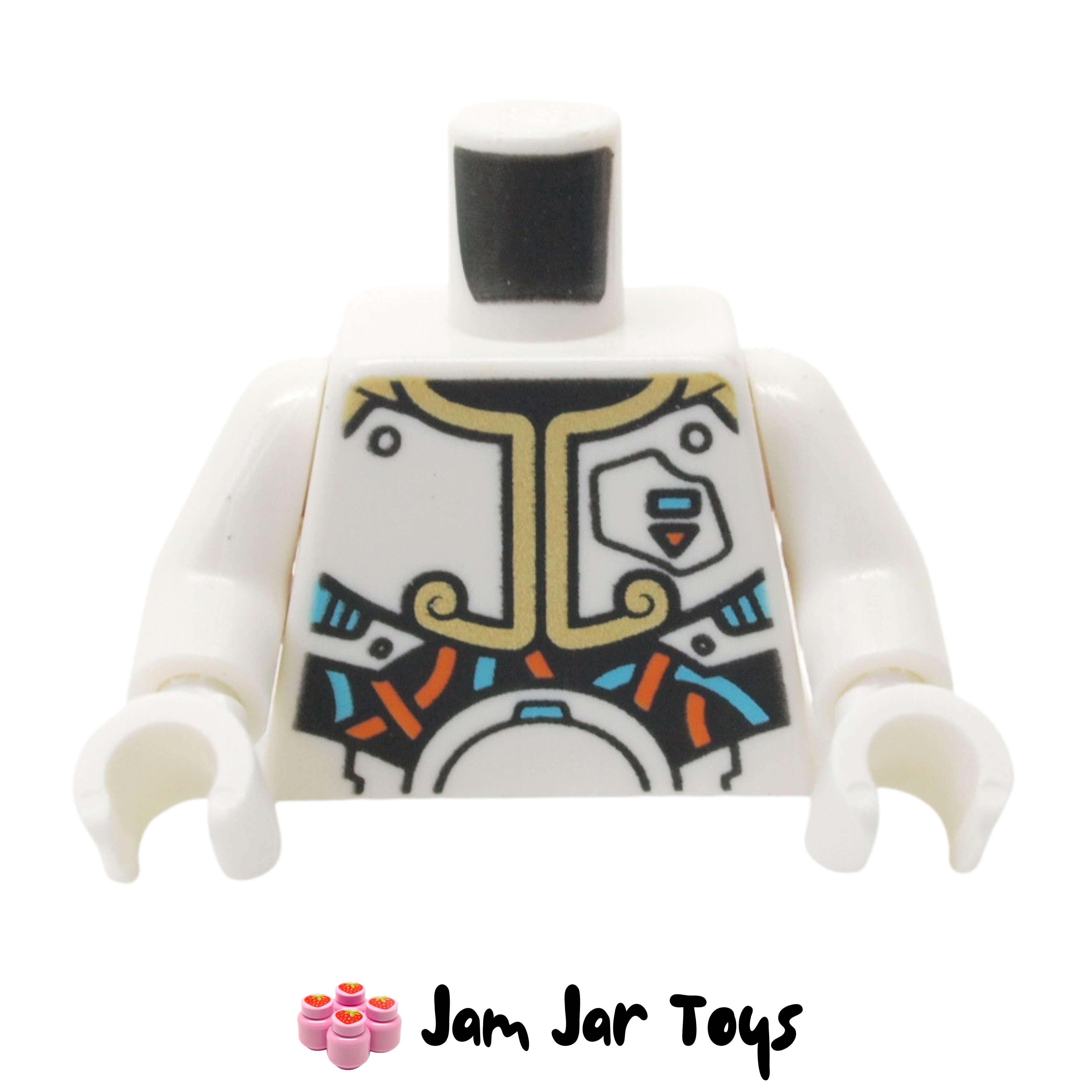 LEGO White Torso Armour, Gold Trim, Coral and Dark Turquoise Circuitry ...