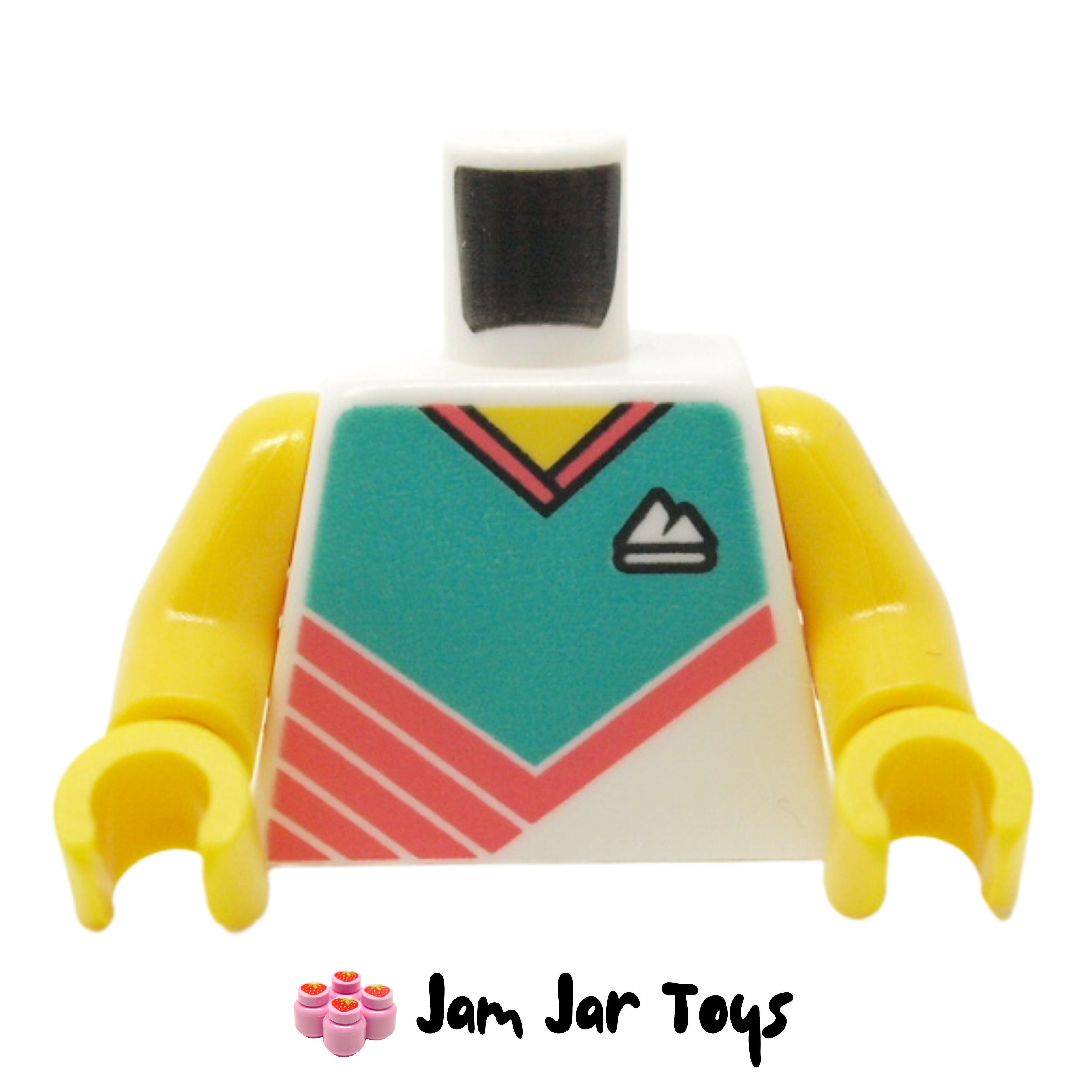 LEGO White Torso, Coral/Dark Turquoise Sports Shirt, White Logo. T0147