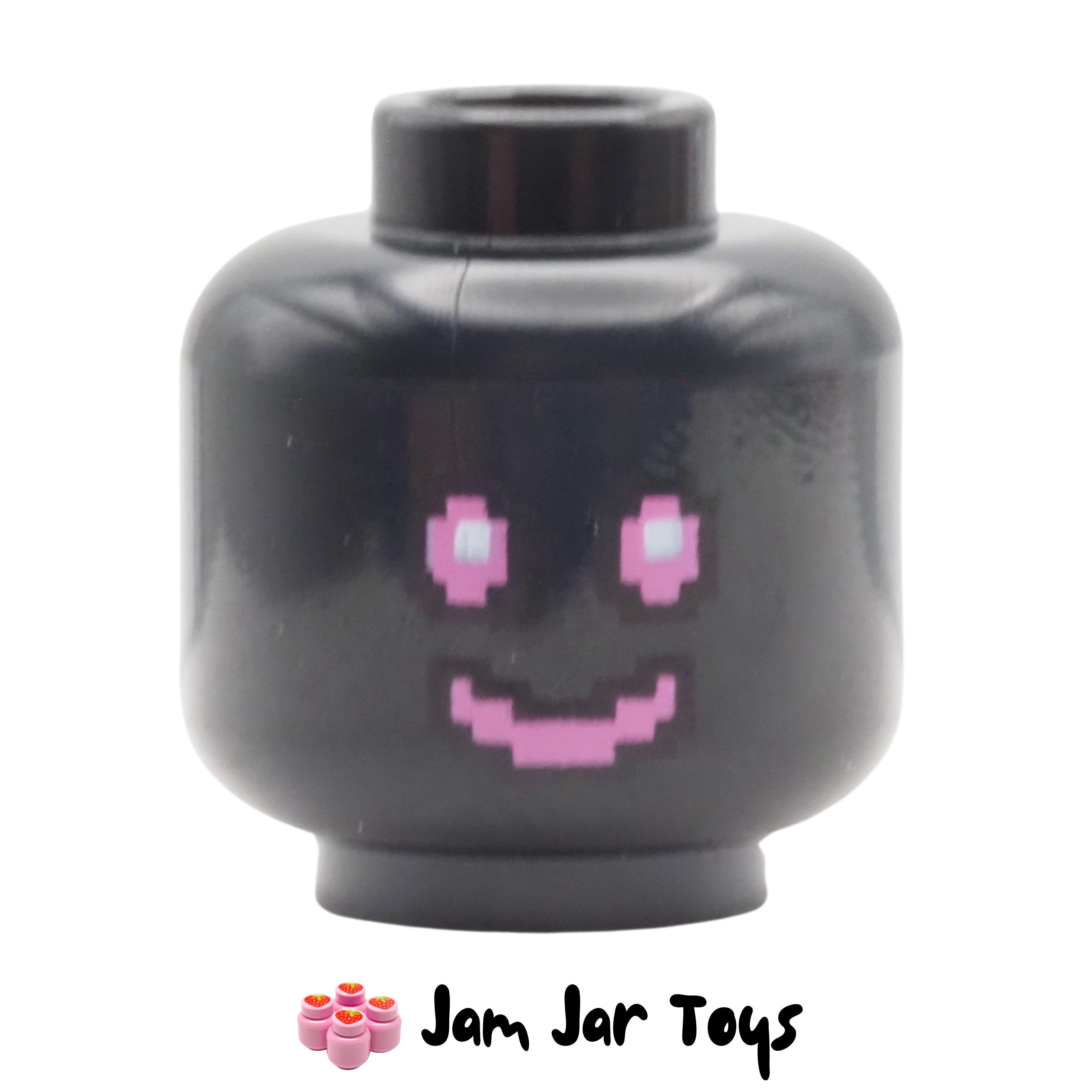 LEGO Black Robot Head with Pixelated Magenta Eyes and Mouth, Happy ...