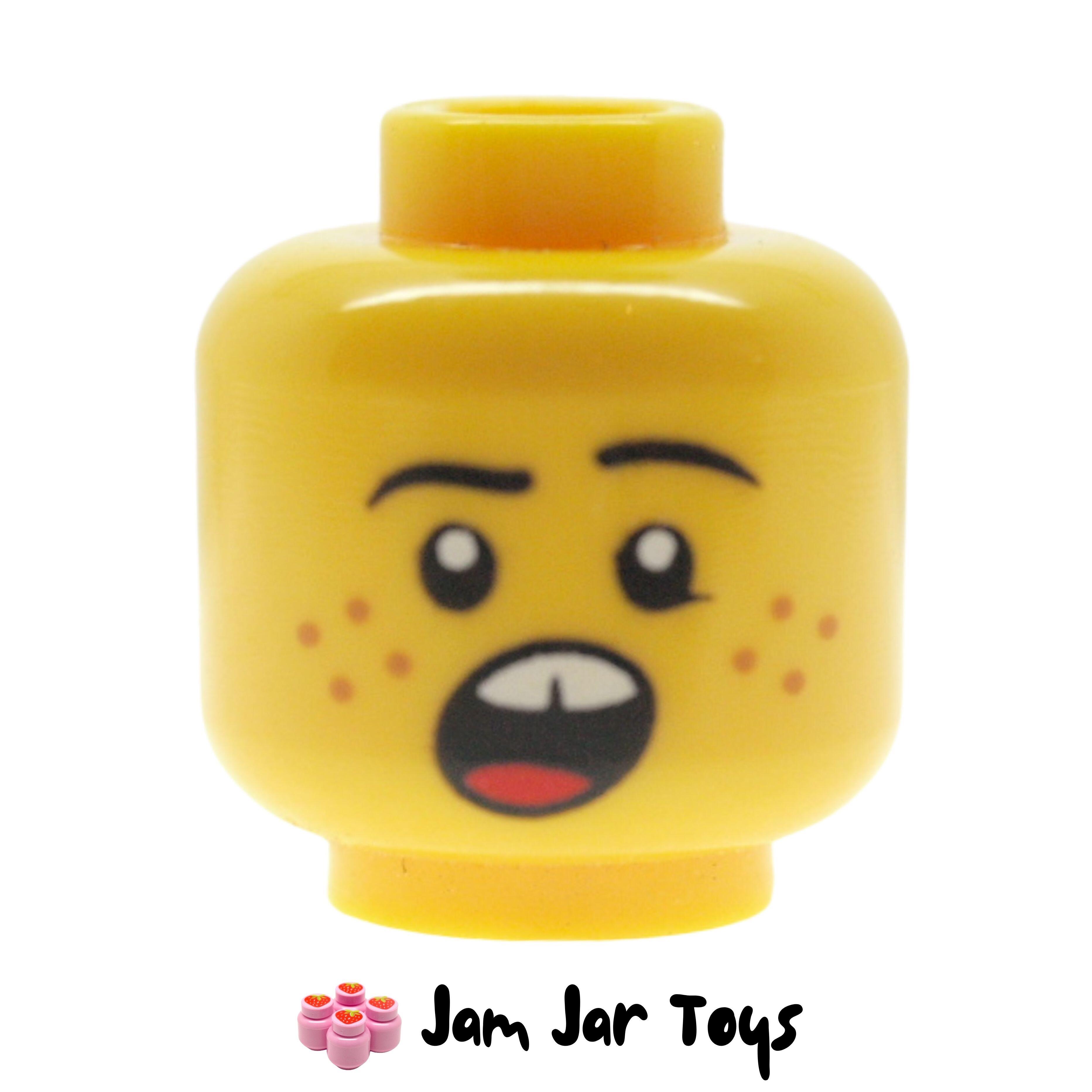 LEGO Newspaper Kid Head, Freckles, Open Mouth Screaming, Teeth. HF105