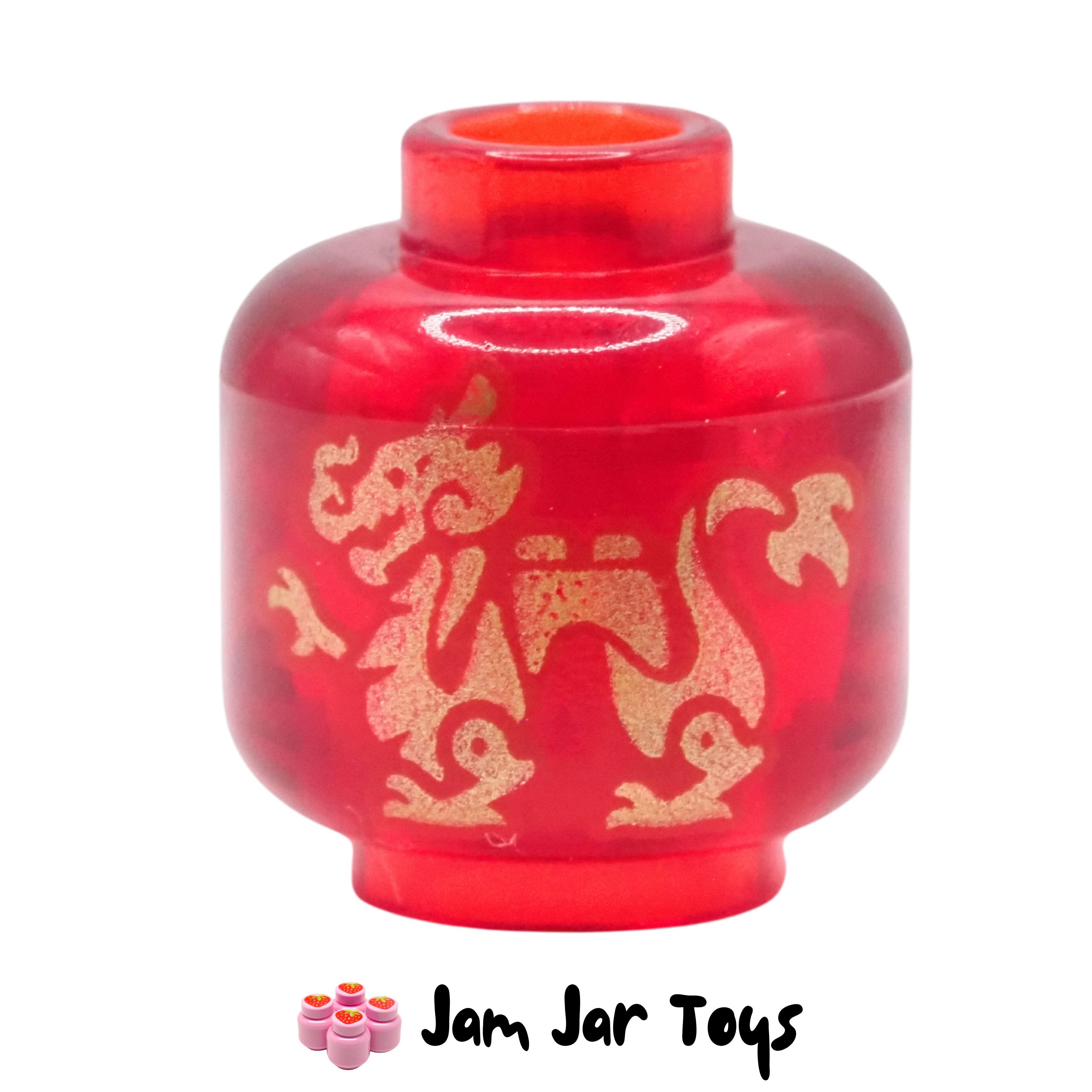 LEGO Trans-Red Head, Gold Dragon Print. A364