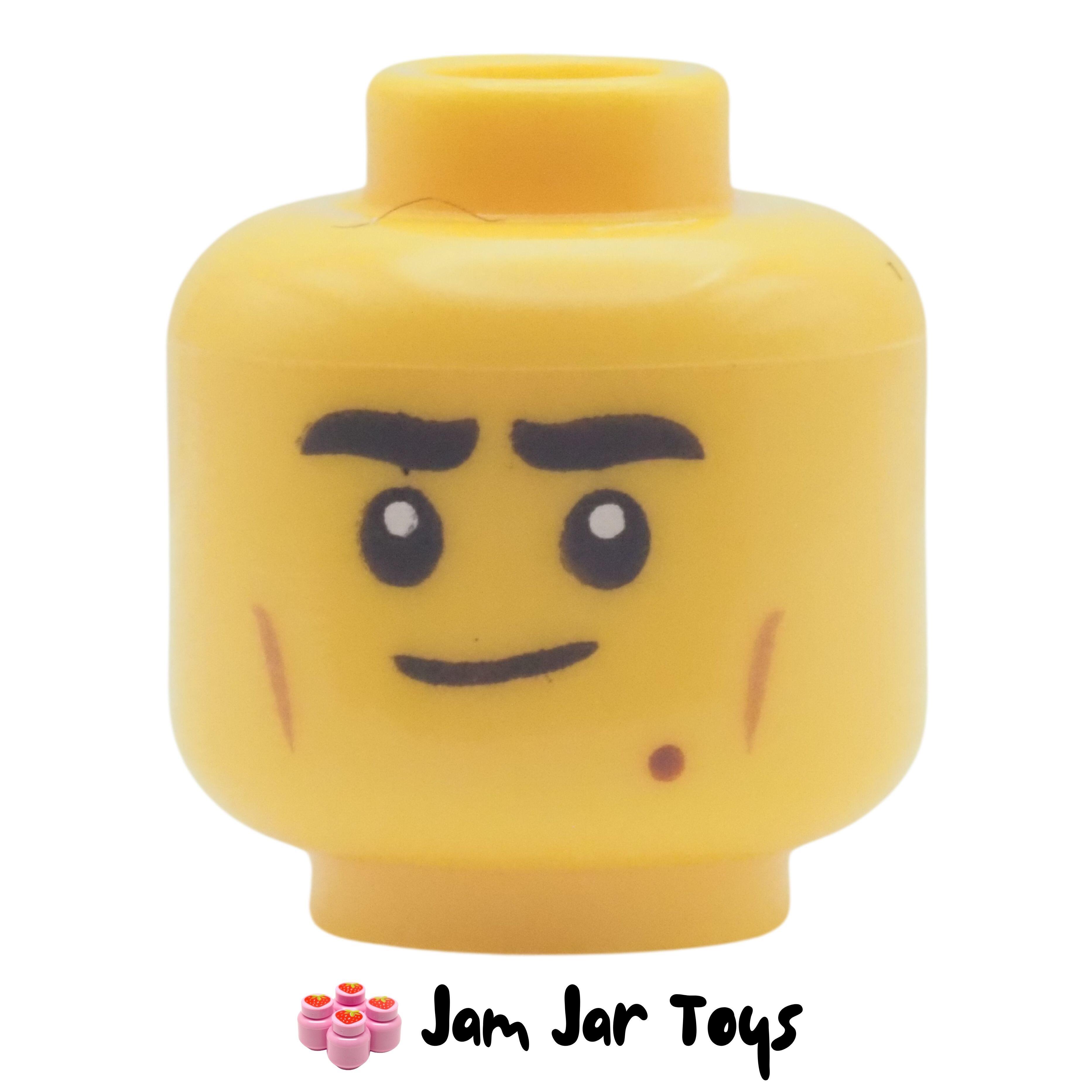 LEGO Yellow Head, Black Eyebrows, Dimple, Raised Eyebrow/ Smile HF171