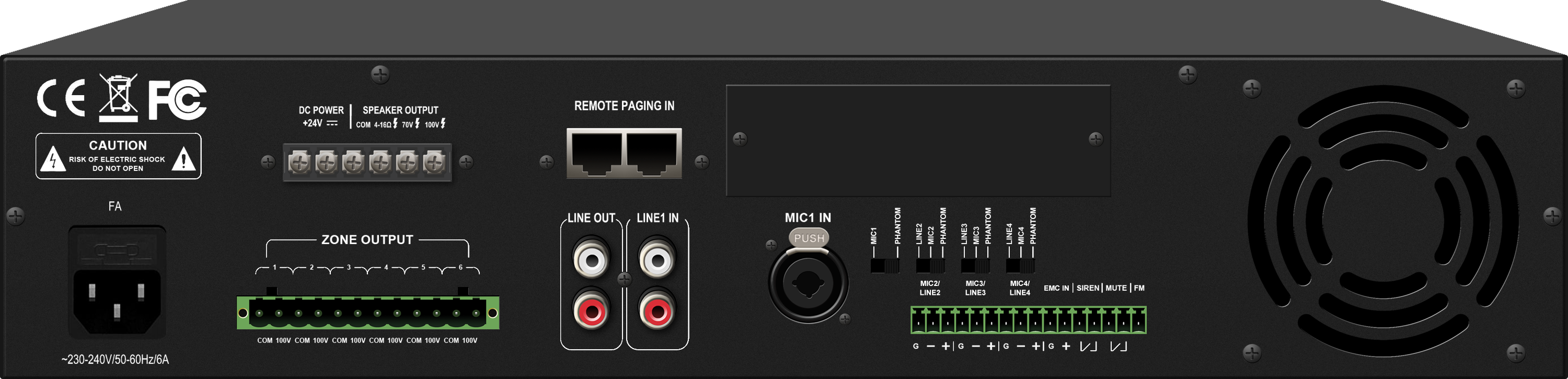 DMA6250U 250W 6 zone amplifier with fire mute