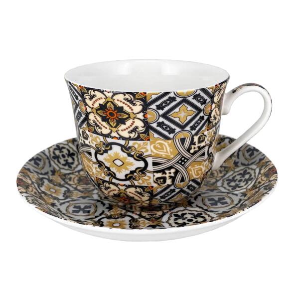 Heritage Bone China - Large Breakfast Cup & Saucer - Black Azulejo Gift ...