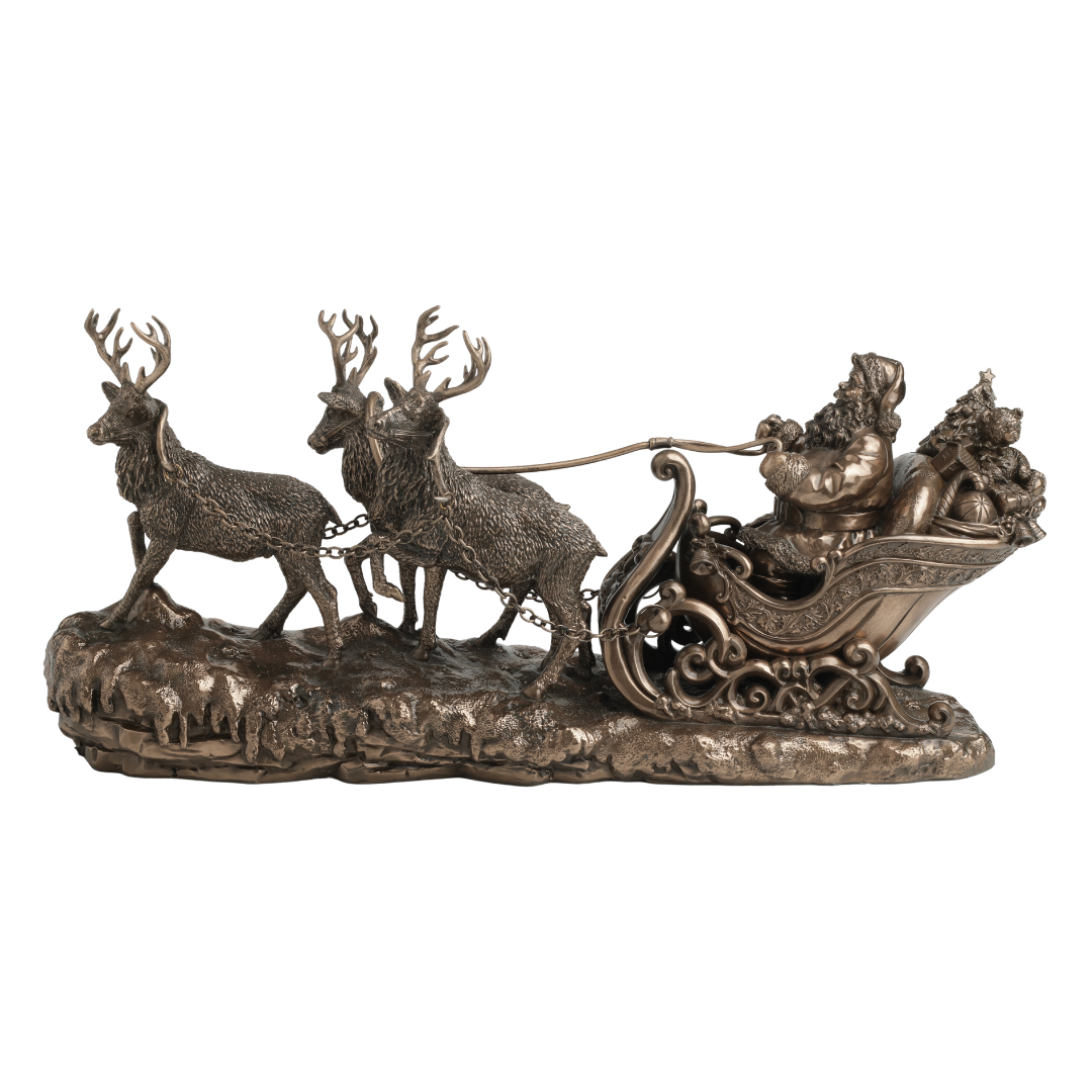Genesis Fine Arts - Santa on a Sleigh Bronze Smaller Size 28cm