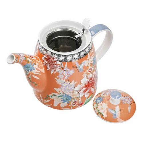 London Pottery Bell-Shaped Teapot with Infuser 1 Litre Coral Floral