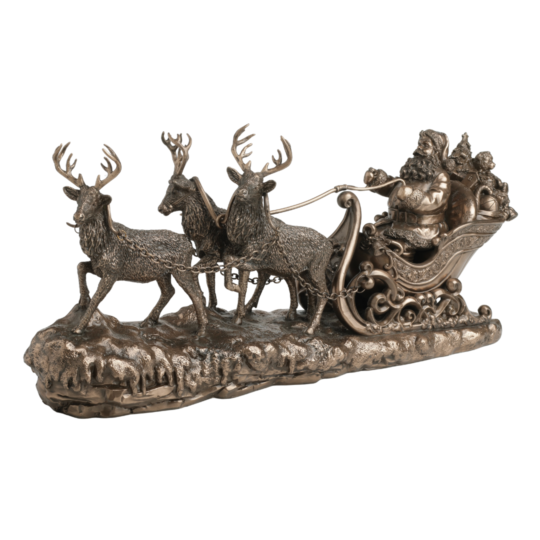Genesis Fine Arts - Santa on a Sleigh Bronze Smaller Size 28cm