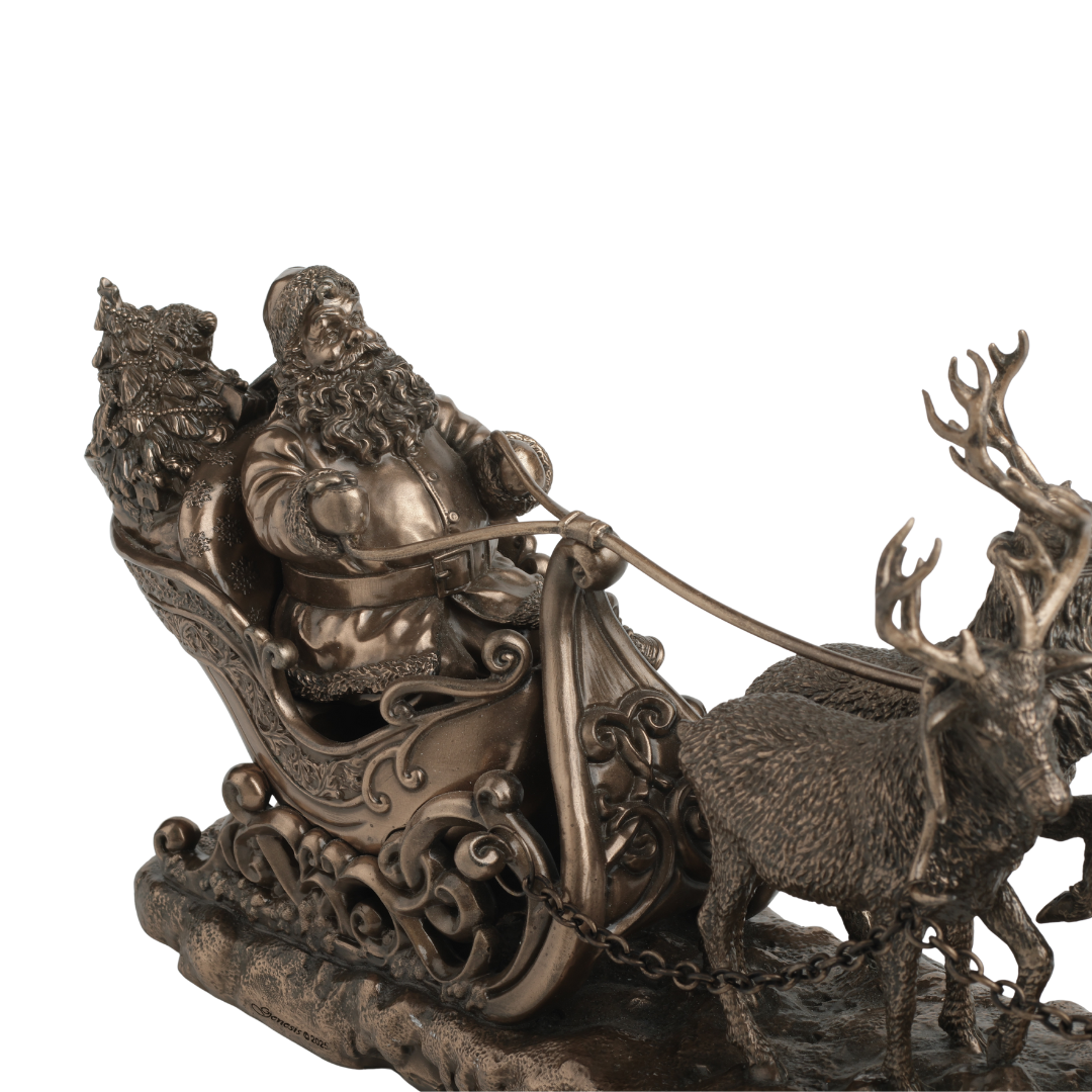 Genesis Fine Arts - Santa on a Sleigh Bronze Smaller Size 28cm