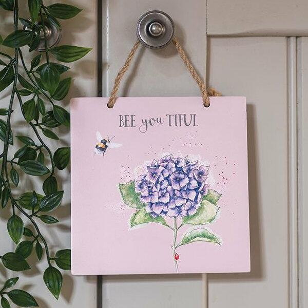 Wrendale Designs Hydrangea & Bee Wooden Plaque - BEEyouTIFUL