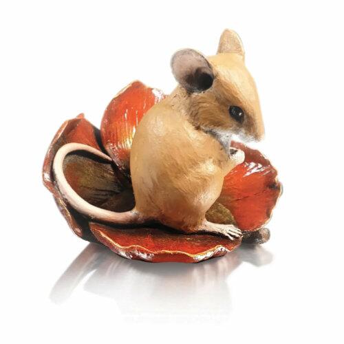 Cold Cast Bronze Hand Painted Mouse in Poppy Flower by Michael Simpson