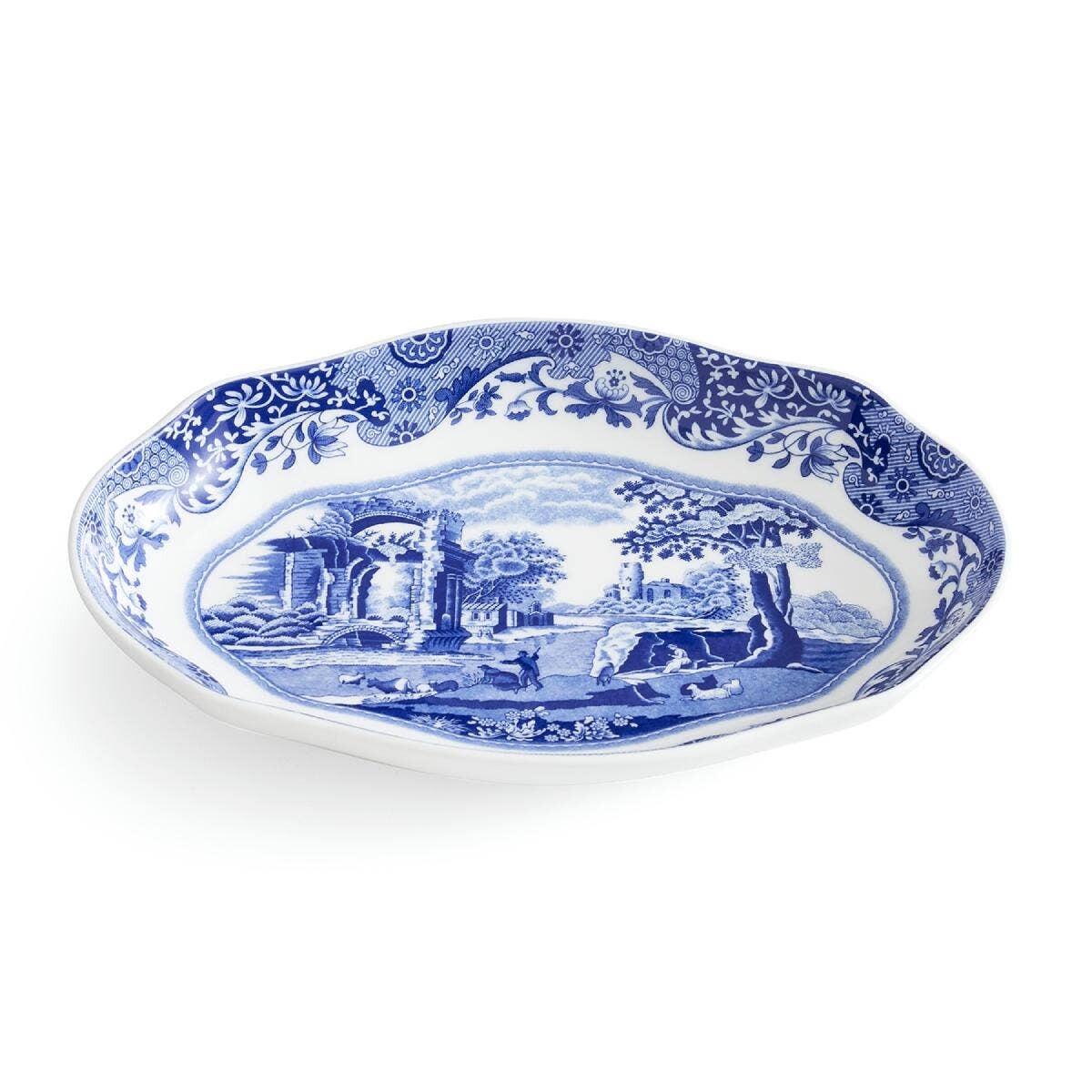 Spode Blue Italian Fluted Oval Dish 21cm 8.5in