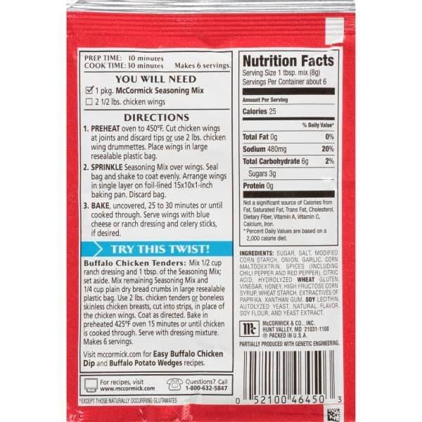 McCormick Buffalo Wing Seasoning Mix | American | Food | Ingredients | UK