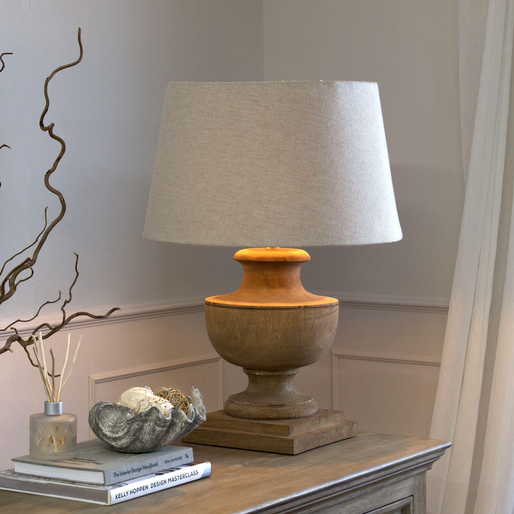 Florence Wooden Urn Table Lamp with Contemporary Linen Shade