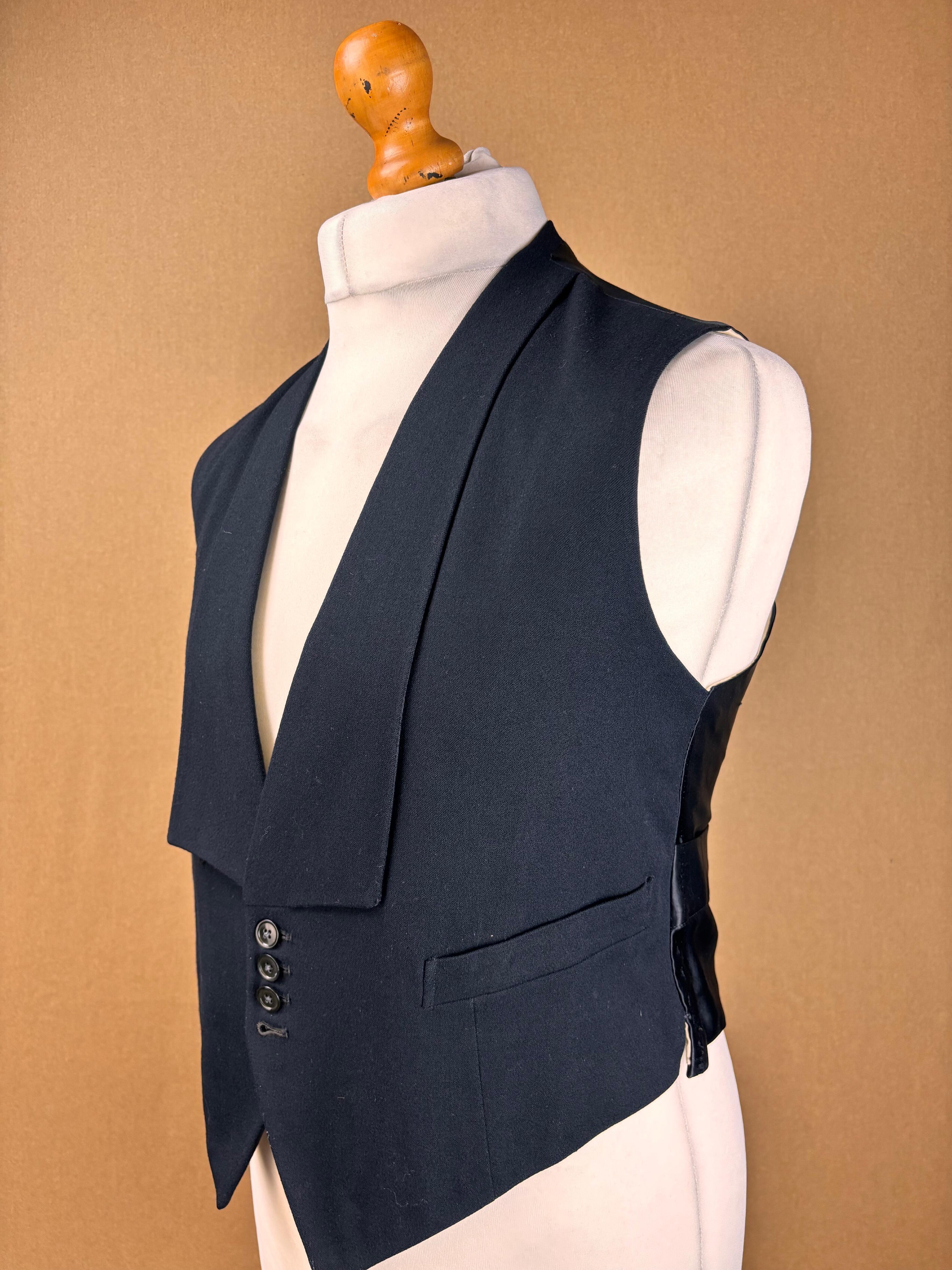 square lapel 1930's black tie dinner waistcoat size 40 42 reg
