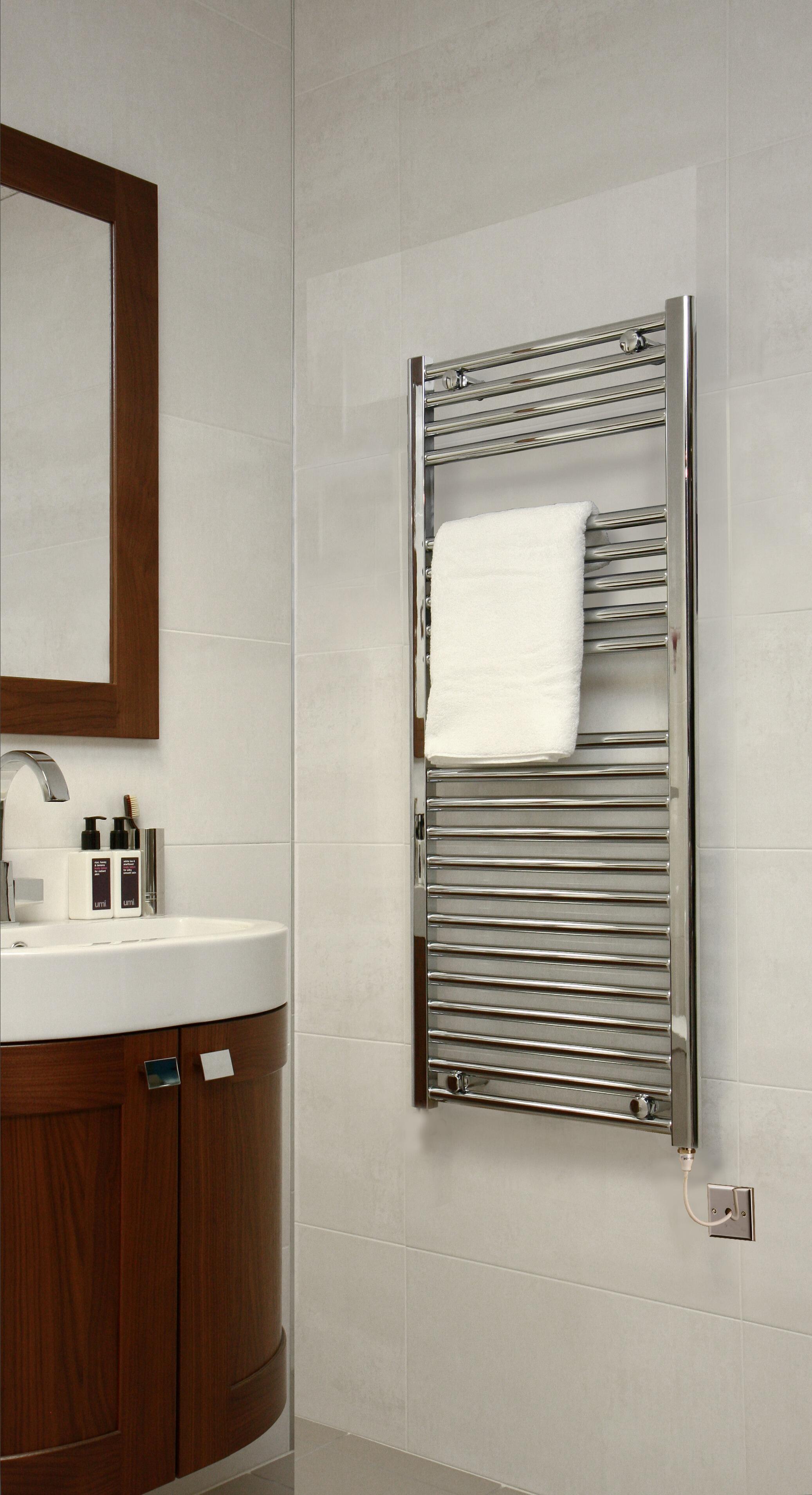 Extra High Heat Output Chrome Flat Electric Towel Rail | Greened House