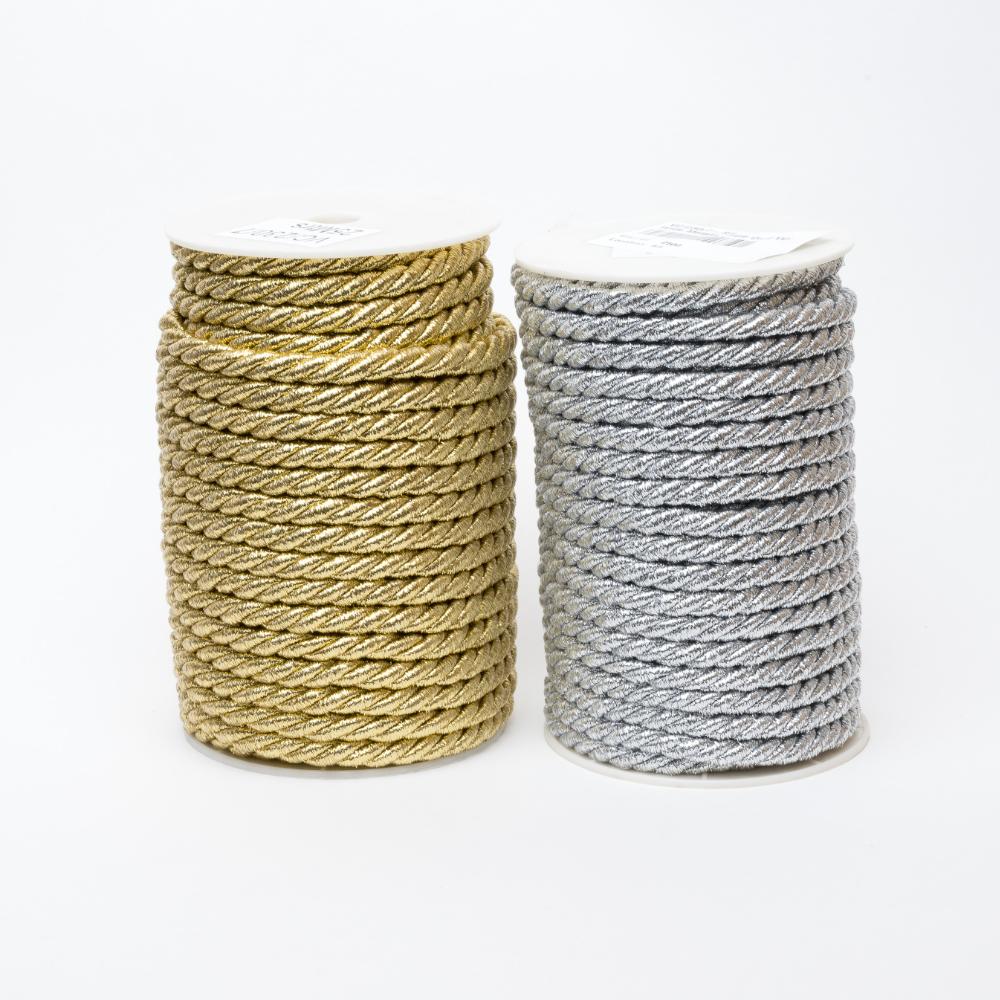 Lurex Cord Plain 7mm Gold or Silver 25 Metre Roll VC/230/7