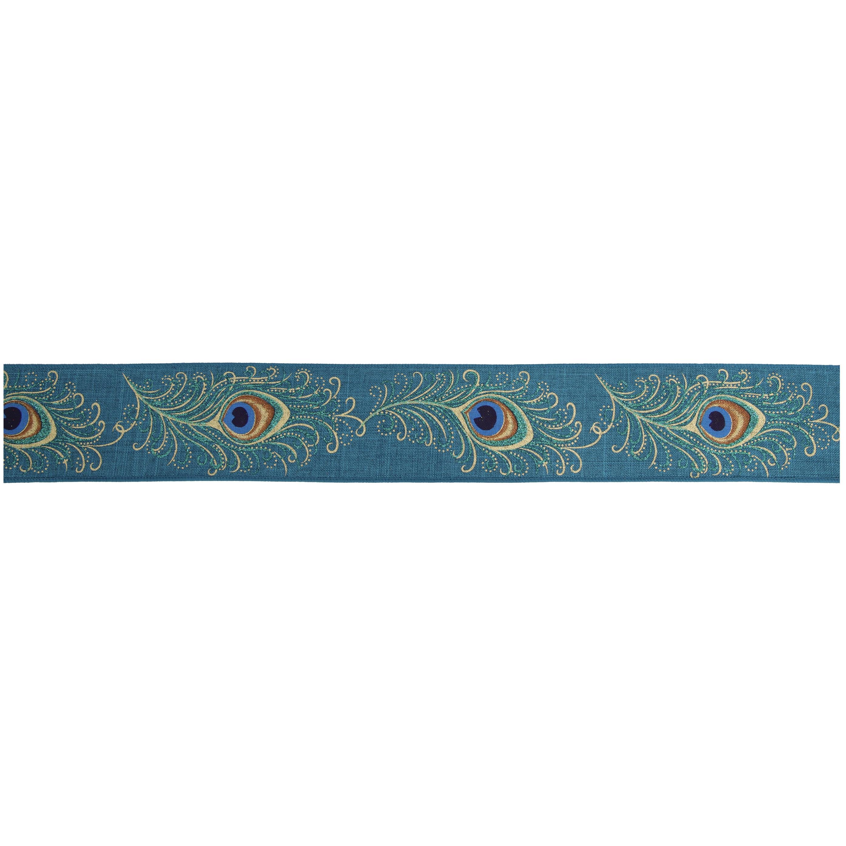 Woven Wired Peacock Ribbon 63mm x 10Y OT653542
