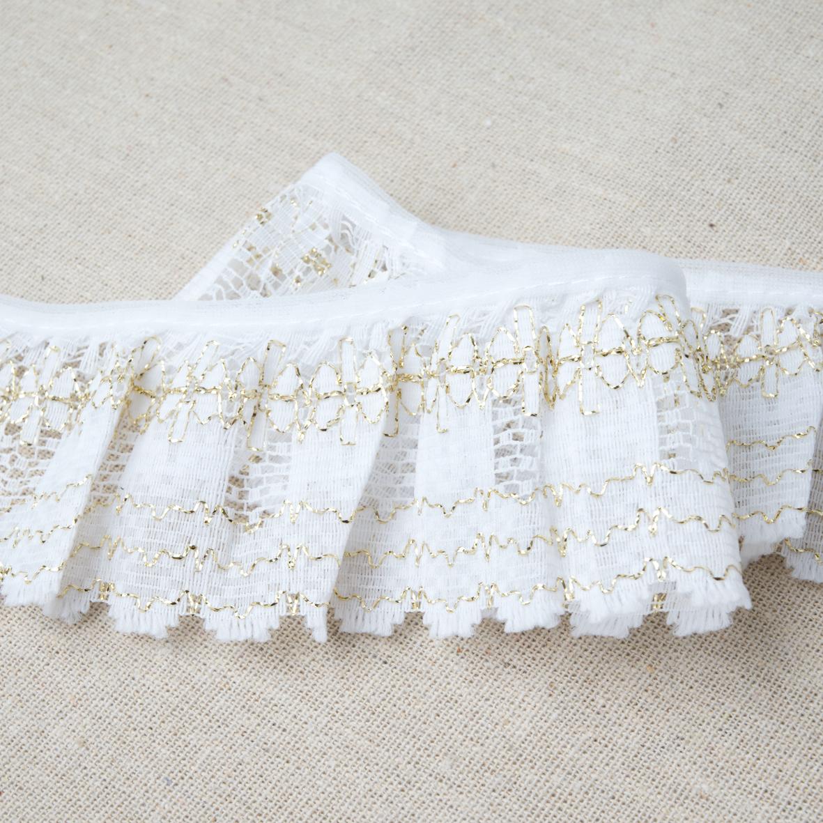Frilled Lace 50mm x 33m White/Gold 525F