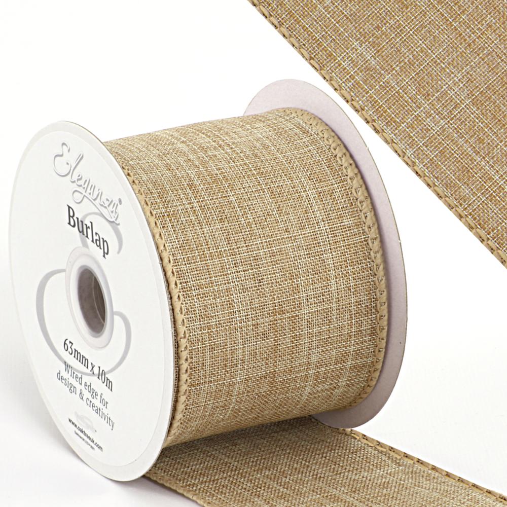 Wired Edge Burlap 63mm Ribbon 10 Metre Roll OTWB63