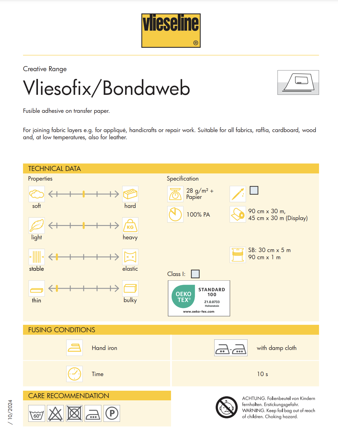 Bondaweb 719 90cm x 25m Vlieseline