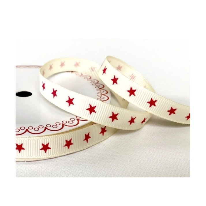 Ribbon 9mm x 25m Red Star on Ivory SEBTB137