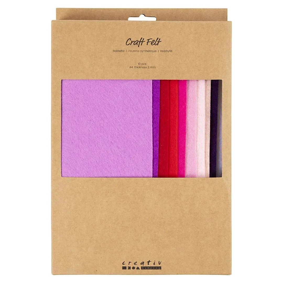 Craft Felt 10pc/ 1 pack, A4, Sheet 210x297mm, Thickness 2mm, Purple/Pink Harmony - CC45526