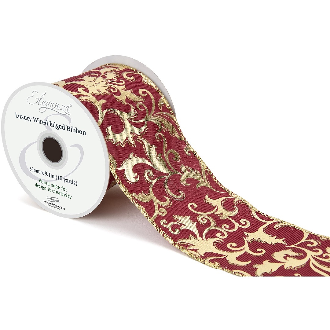 Eleganza Wired Edge Luxury Gilded Filigree Burgundy/Gold No.456 63mm x ...