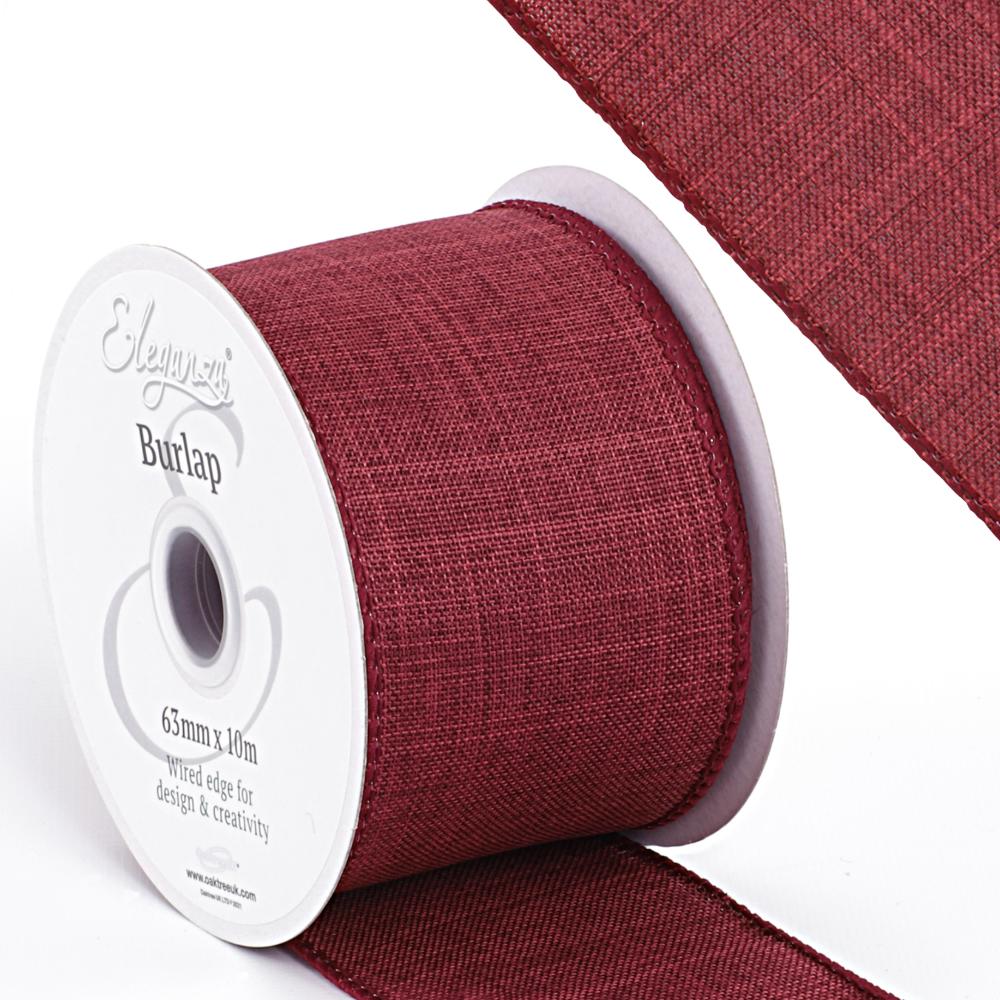 Wired Edge Burlap 63mm Ribbon 10 Metre Roll OTWB63