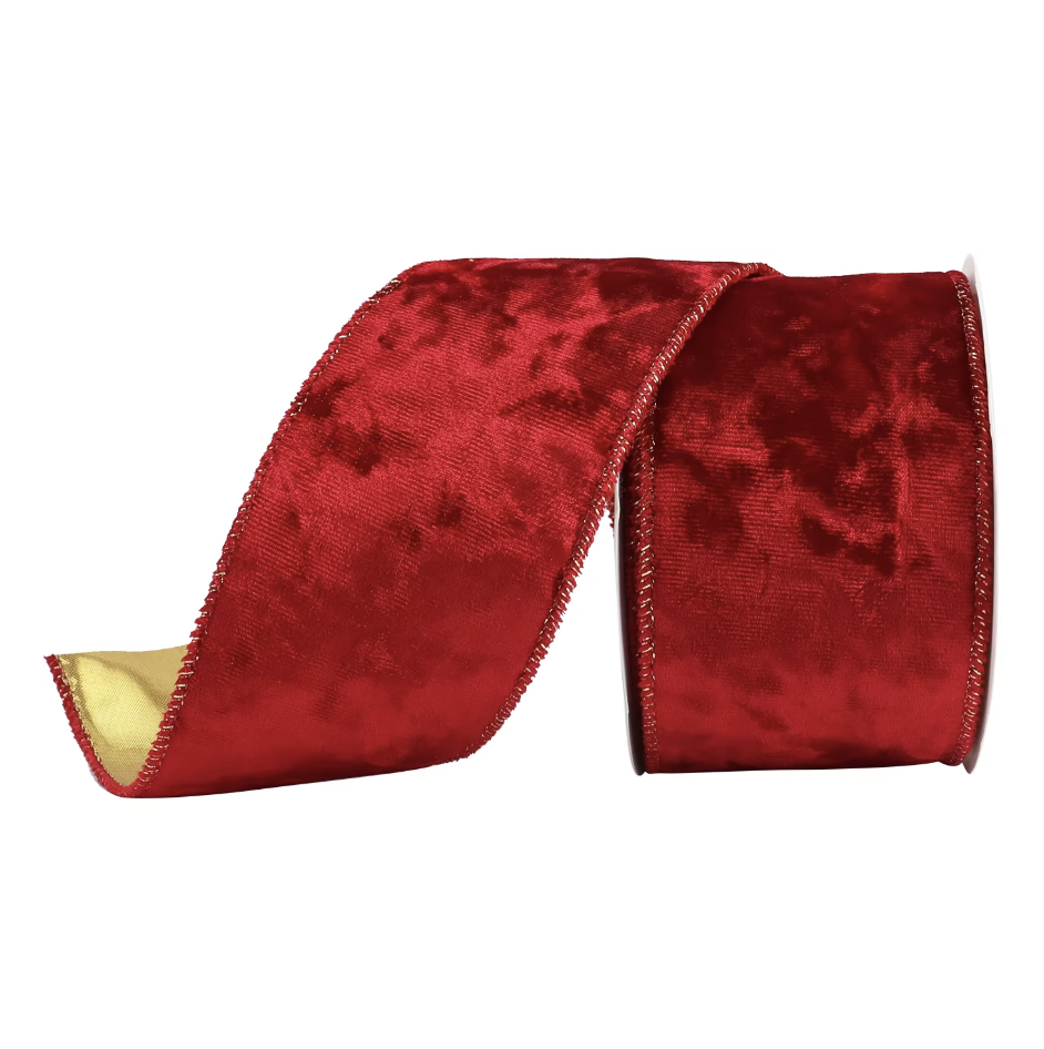 Wired Velvet Crush Ribbon 63mm x 10y Red/Gold HRBW046-63-01