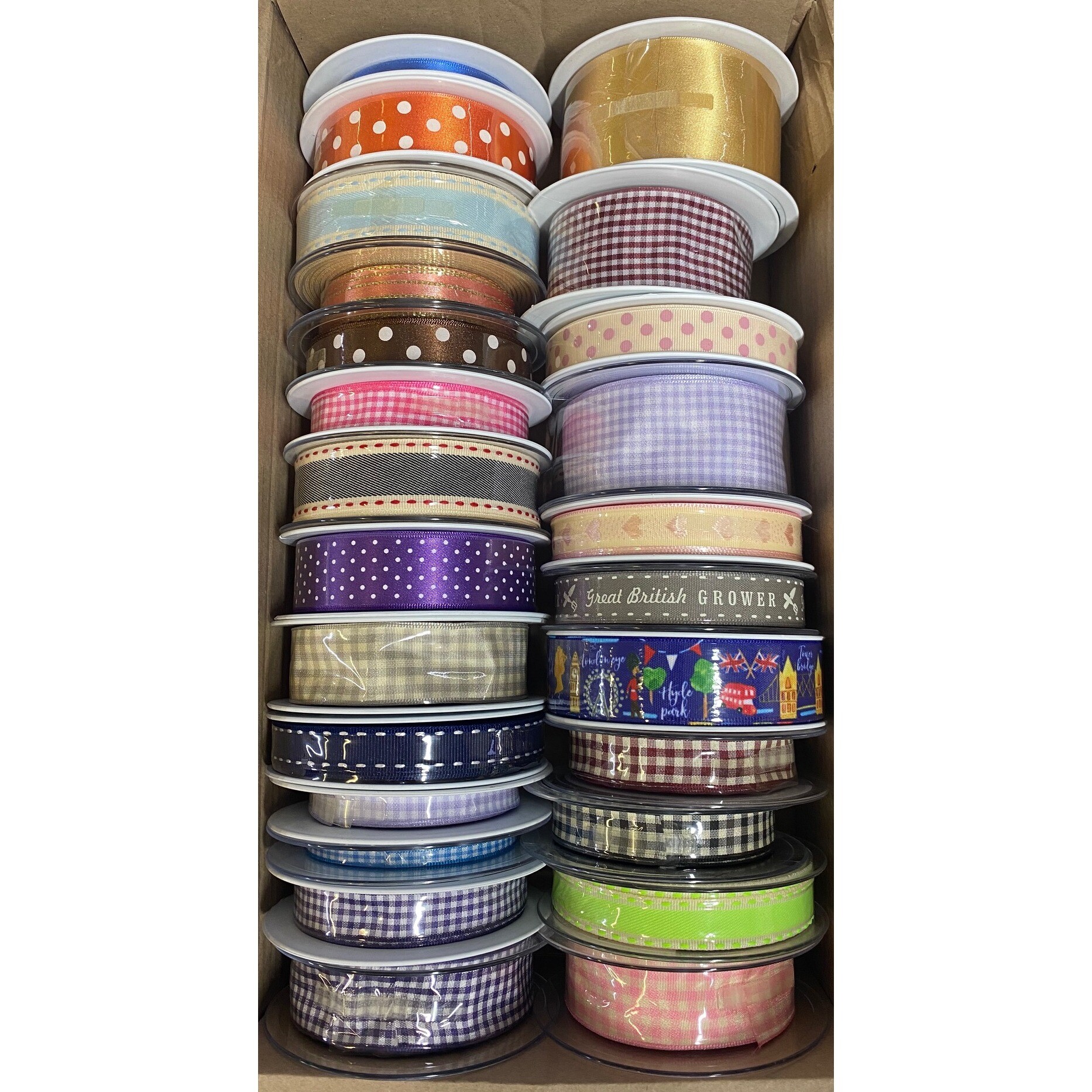 Clearance Ribbon Box - 25 Rolls - Box will vary with designs, widths ...