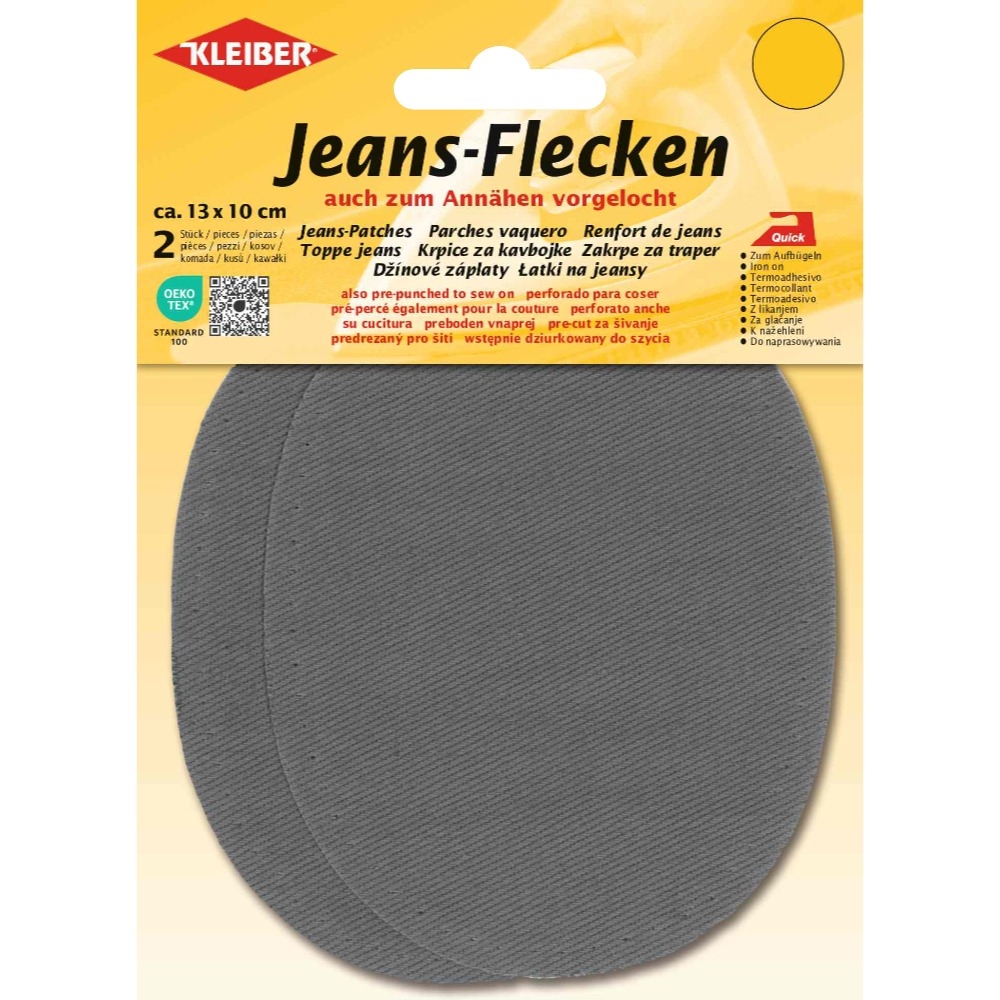 Jeans Patches Sew/Iron On 2 Piece Card K345-04 Grey