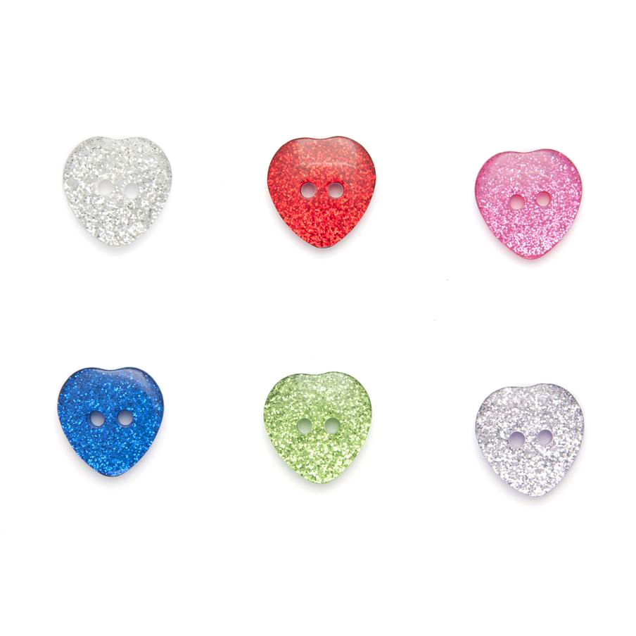 Glitter Heart Buttons Size 24 100 Piece Bag P29124