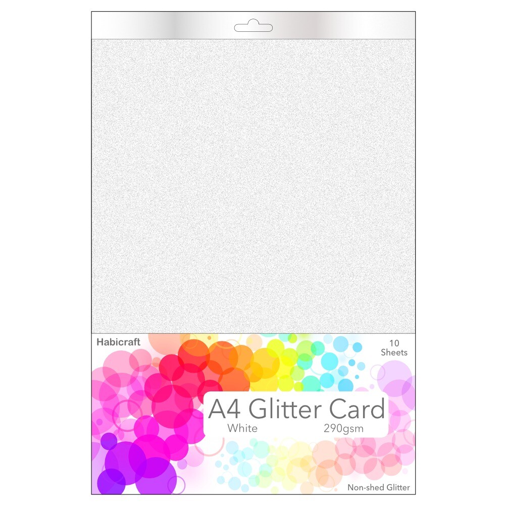 Iridescent White Non-Shed Glitter Card 290gsm 10 Sheets A4 HGC02