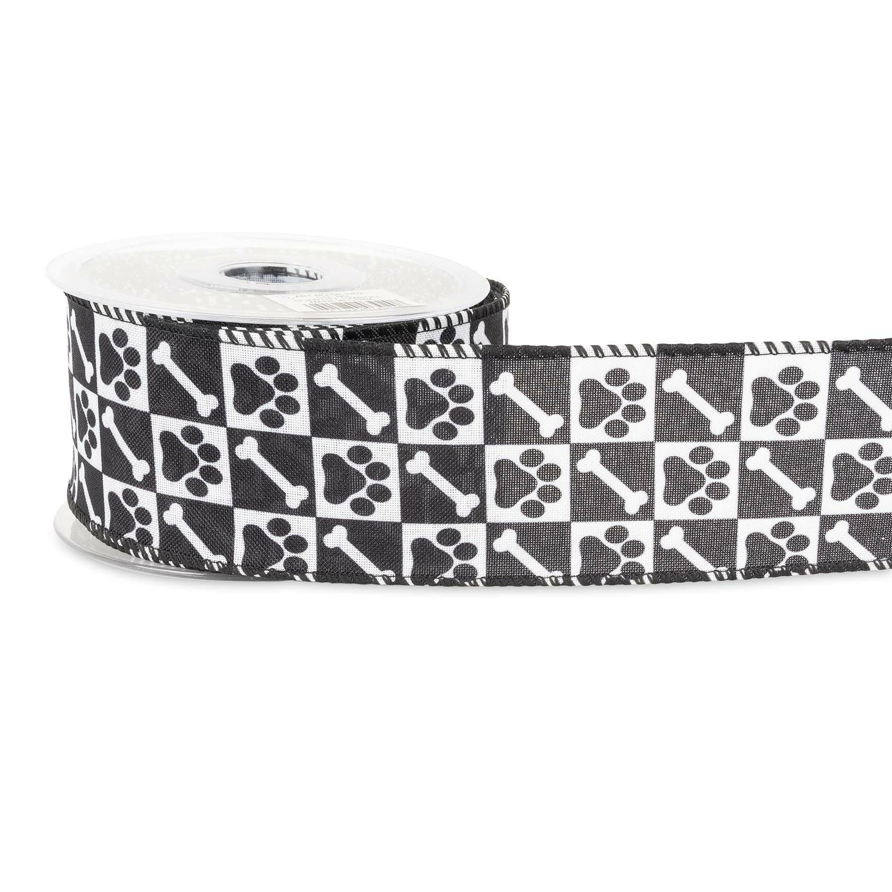 Wired Paw/Bone Ribbon Black/White 60mm x 10m SR240263